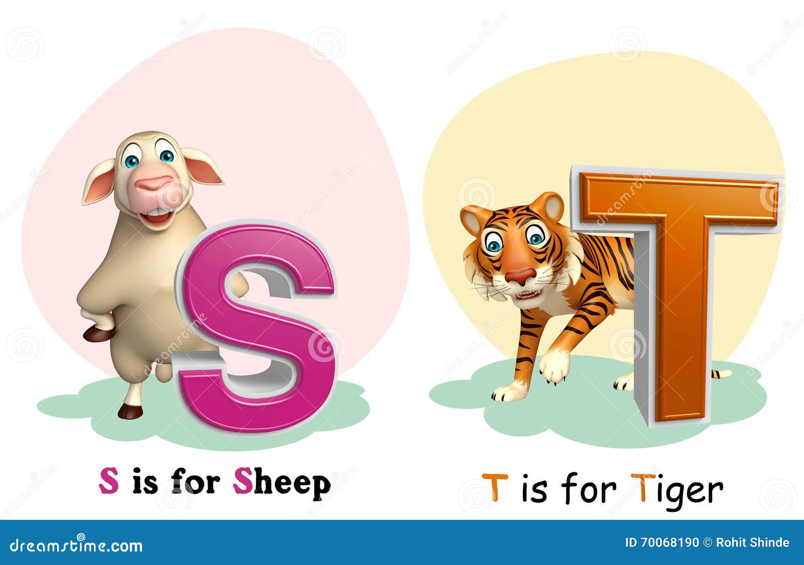 Sheep and Tiger with Alphabate Stock Illustration - Illustration of ...