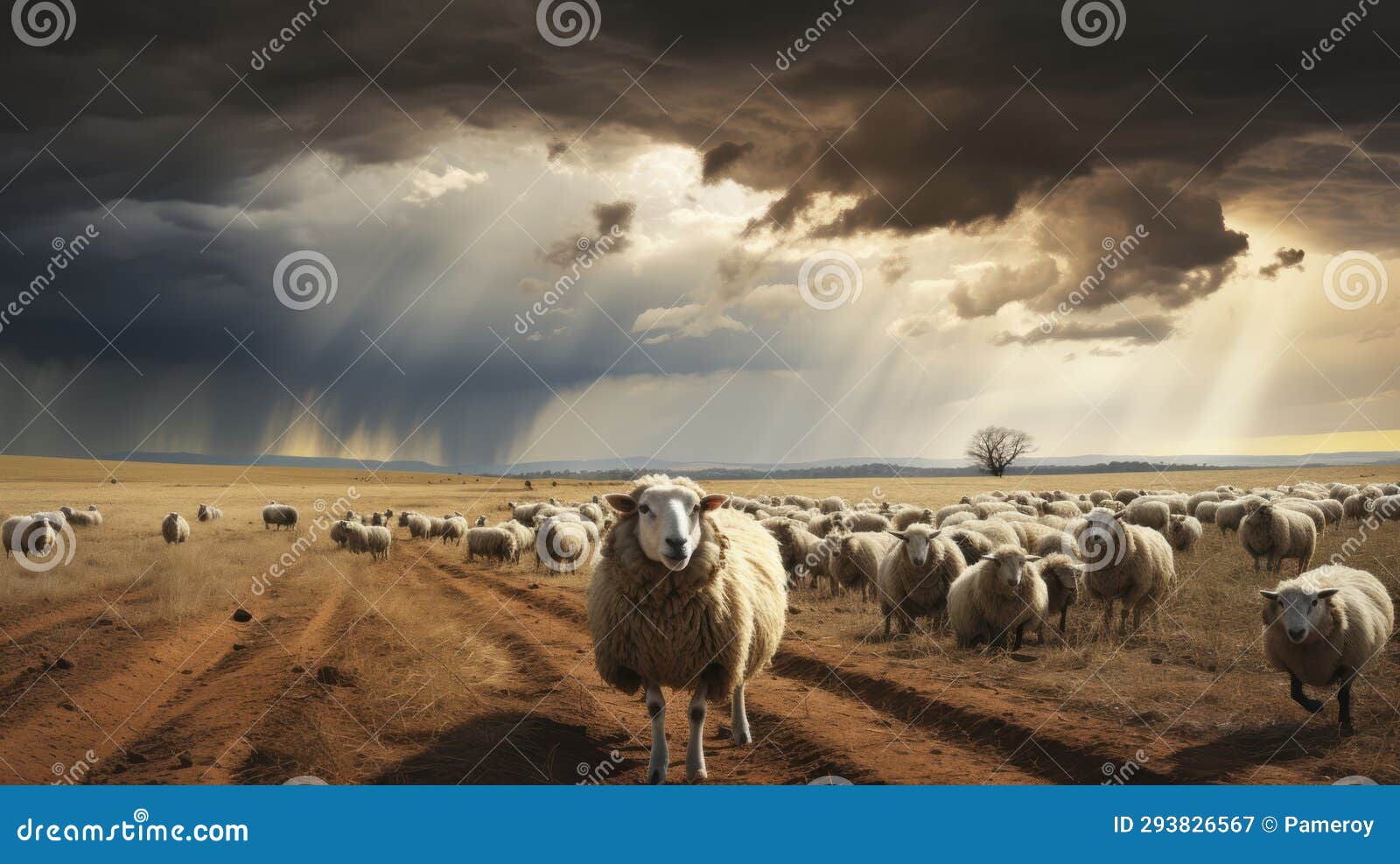 Sheep Under Approaching Storm. Generative AI Stock Illustration ...