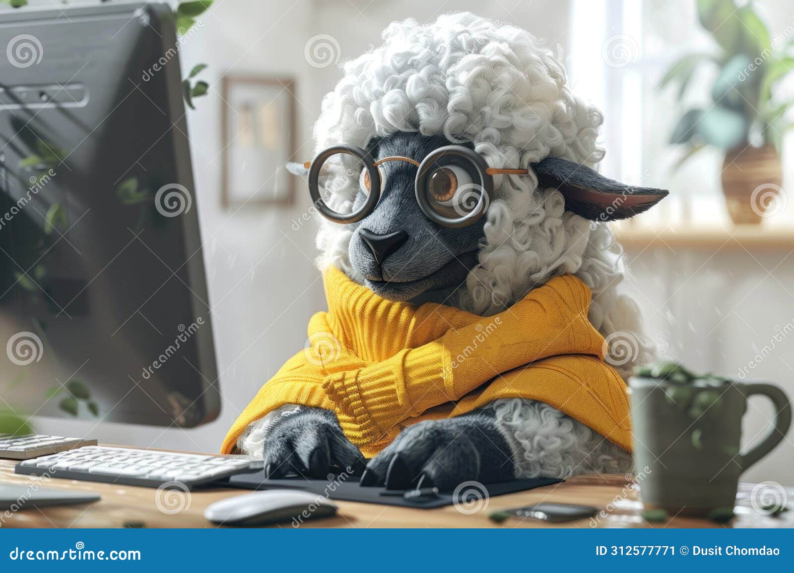 A Sheep Wearing Glasses Using Computer Stock Illustration ...