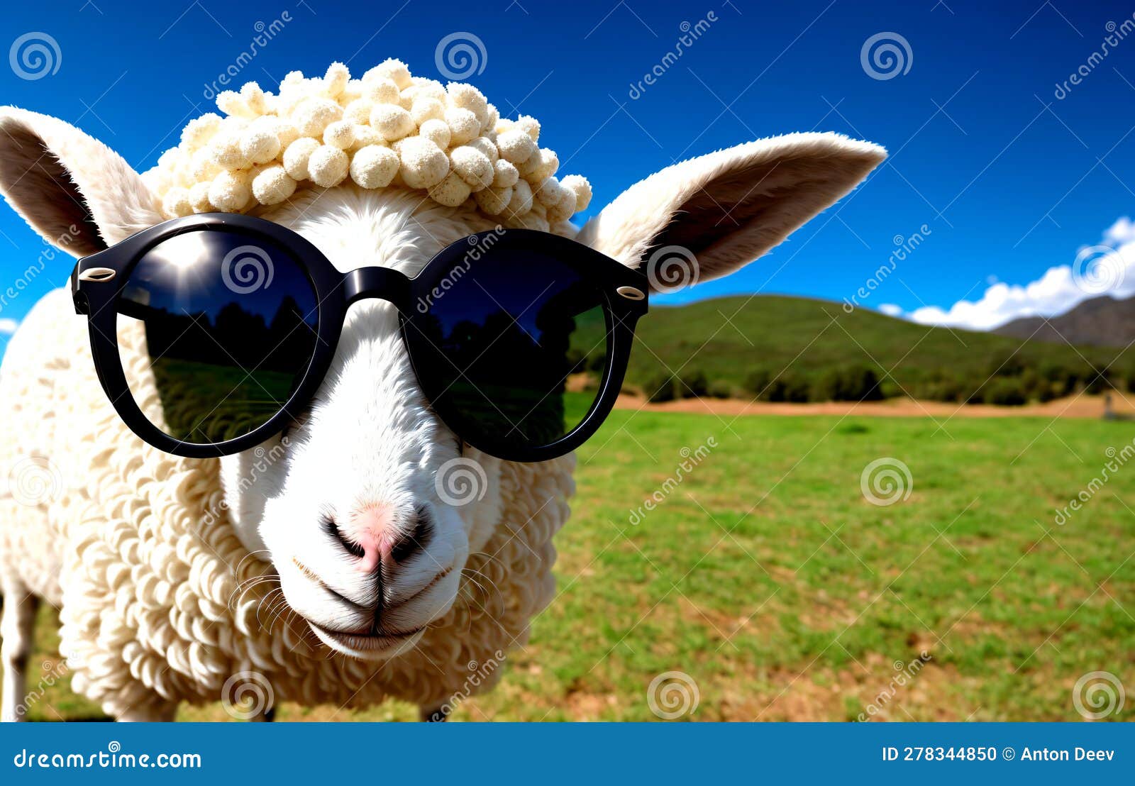Sheep Wearing Sunglasses on a Green Meadow. Generative AI Stock Photo ...