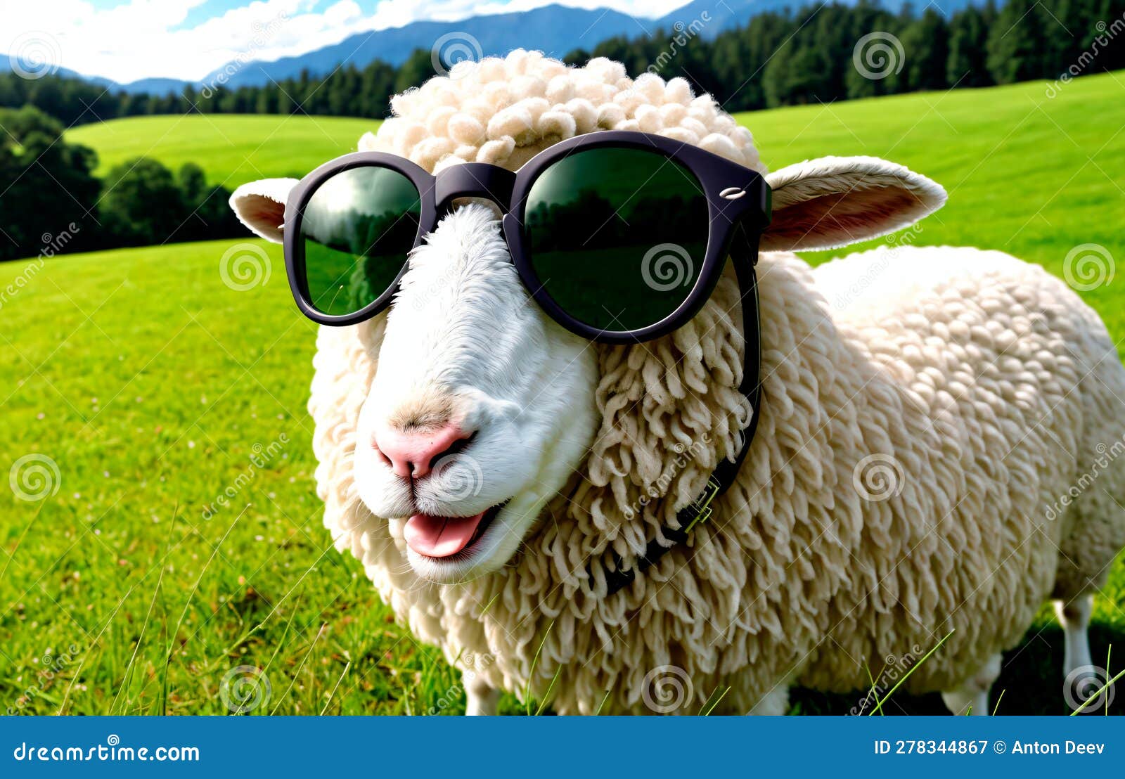 Sheep Wearing Sunglasses on a Green Meadow. Generative AI Stock ...