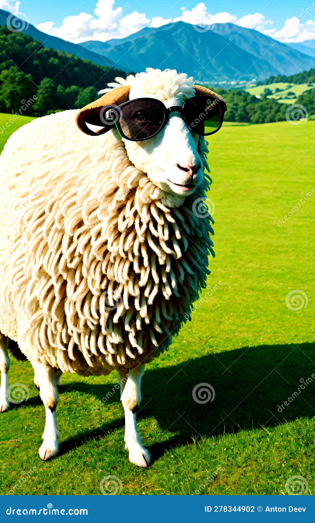 Sheep Wearing Sunglasses on a Green Meadow. Generative AI Stock Photo ...