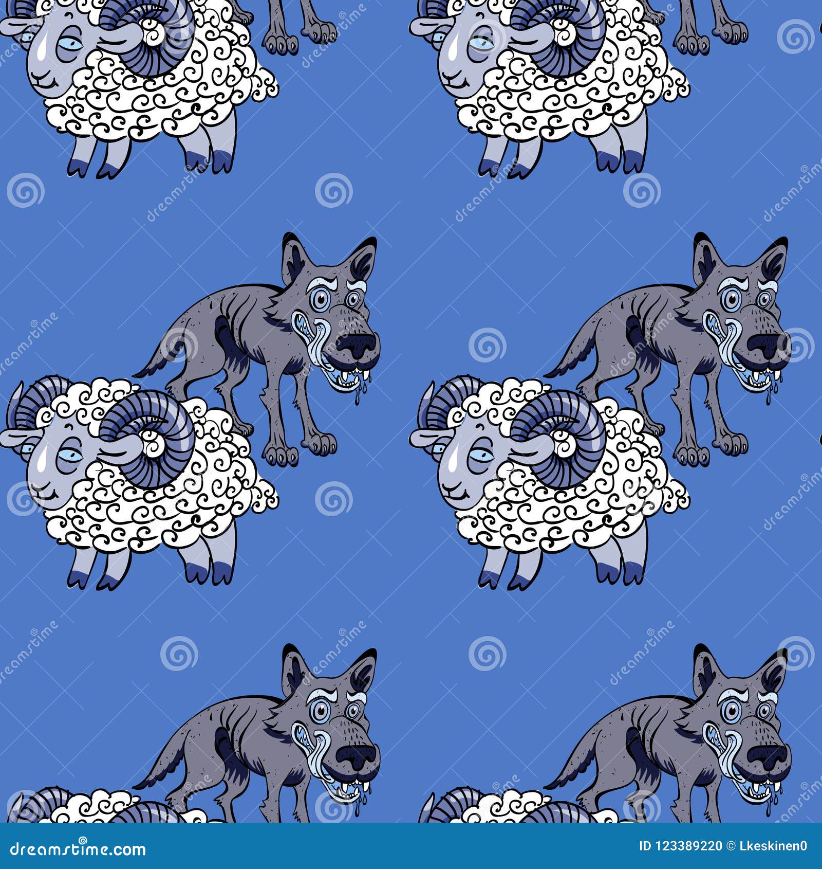 Sheep and Wolves Seamless Pattern Stock Vector - Illustration of ...