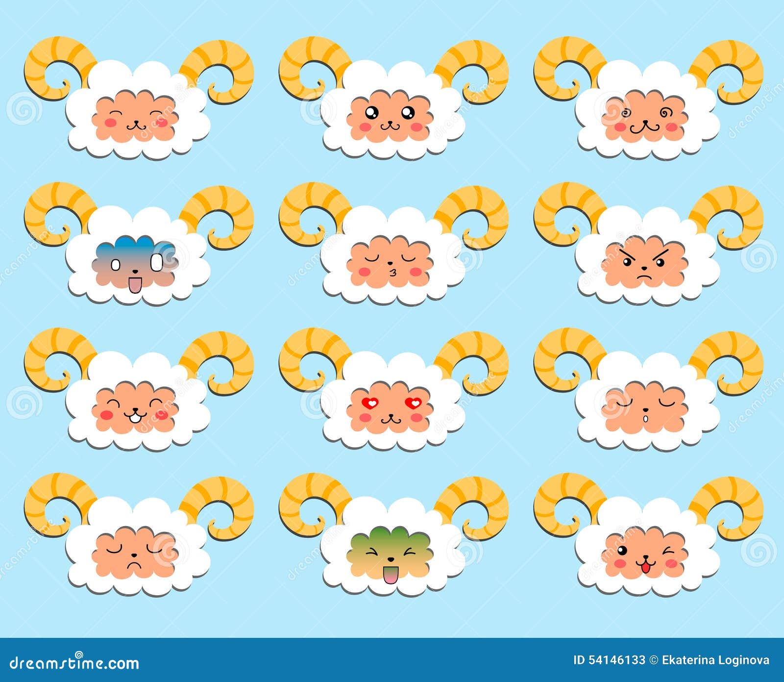 Sheeps emoticons. stock vector. Illustration of head - 54146133