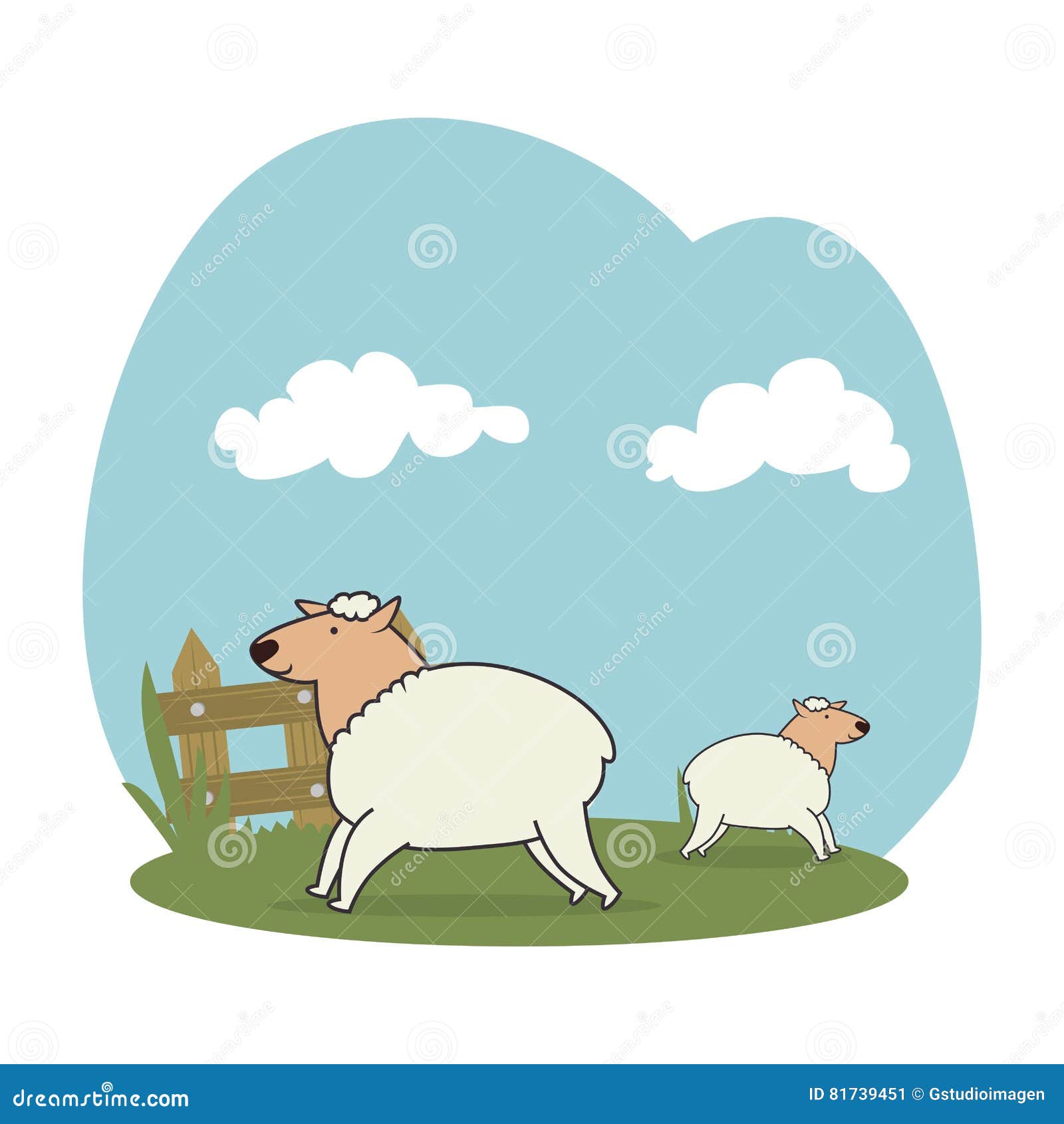 Sheeps in the field stock vector. Illustration of landscape - 81739451