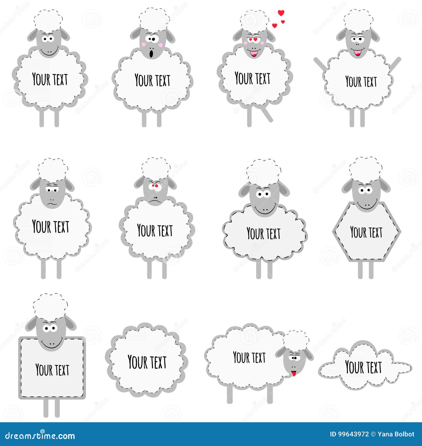 Sheeps and Lambs with Frames for Note and Text on a White Background ...