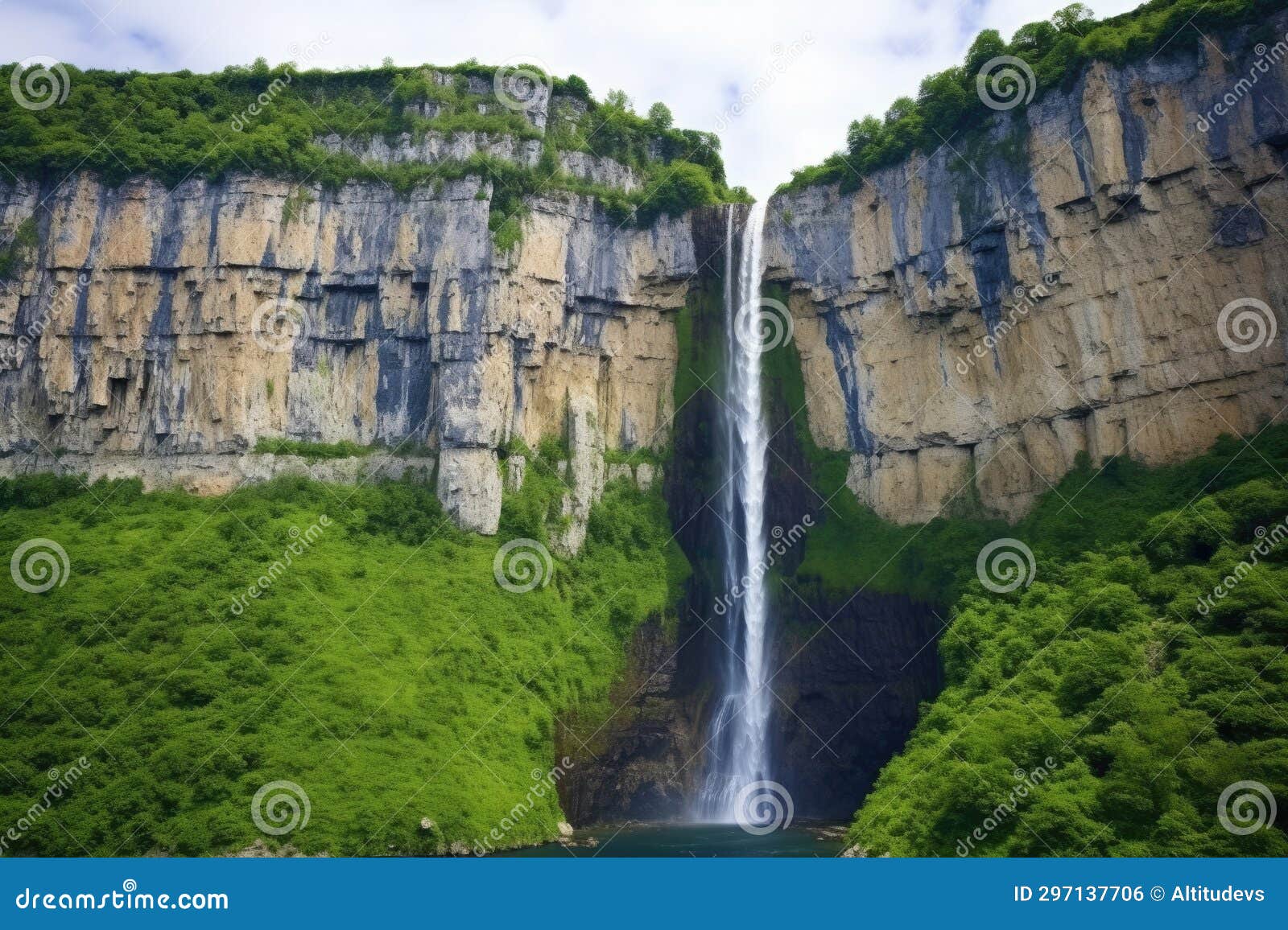 Sheer Cliff with a Waterfall Stock Illustration - Illustration of steep ...