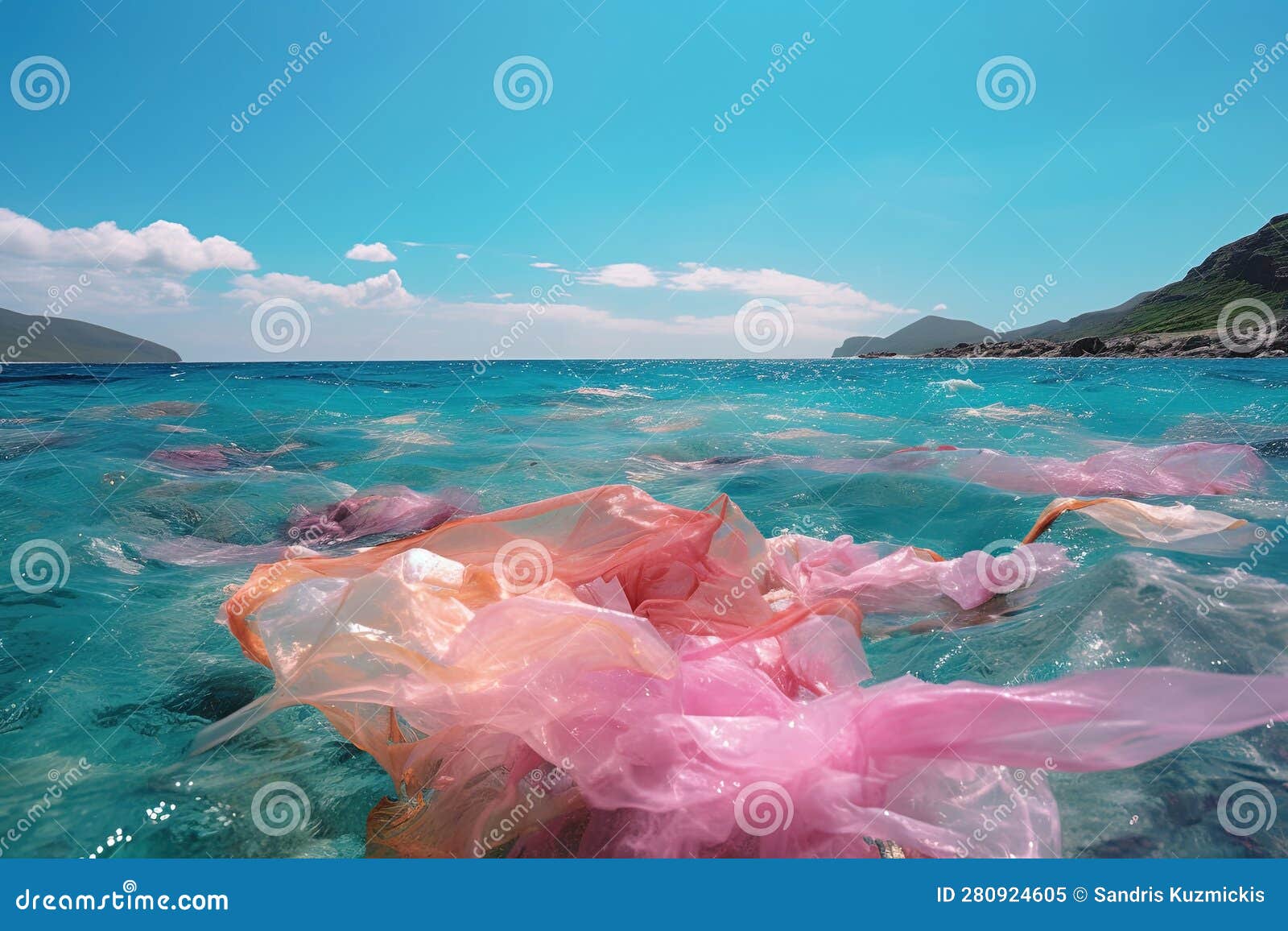 Sheer Colorful Plastic Sheets are Covering Ocean. Generative AI Stock ...