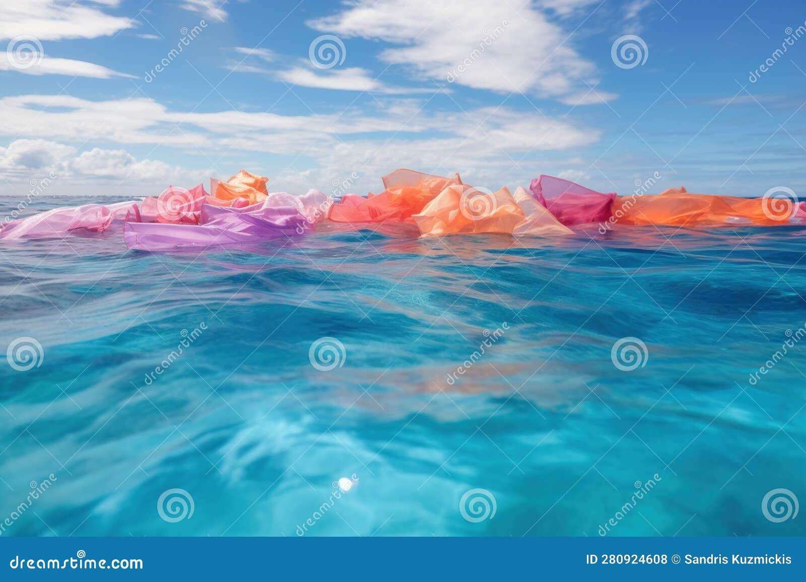 Sheer Colorful Plastic Sheets are Covering Ocean. Generative AI Stock ...