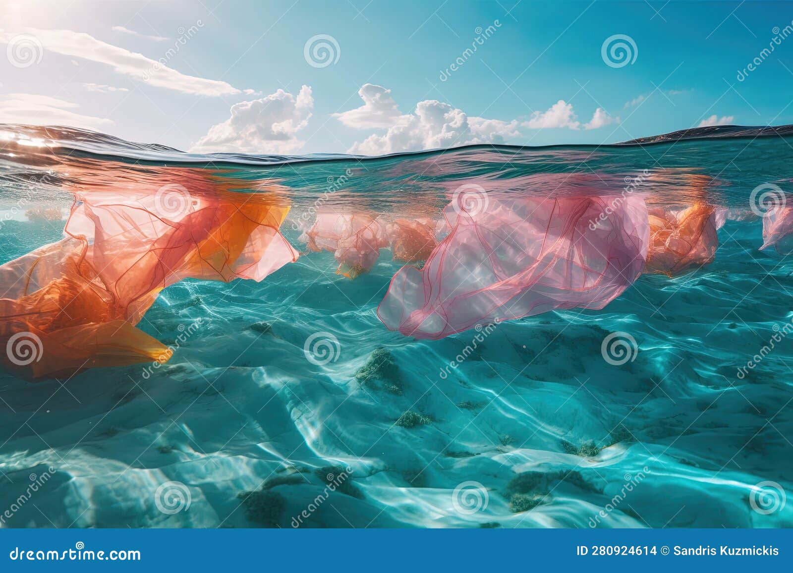Sheer Colorful Plastic Sheets are Covering Ocean. Generative AI Stock ...