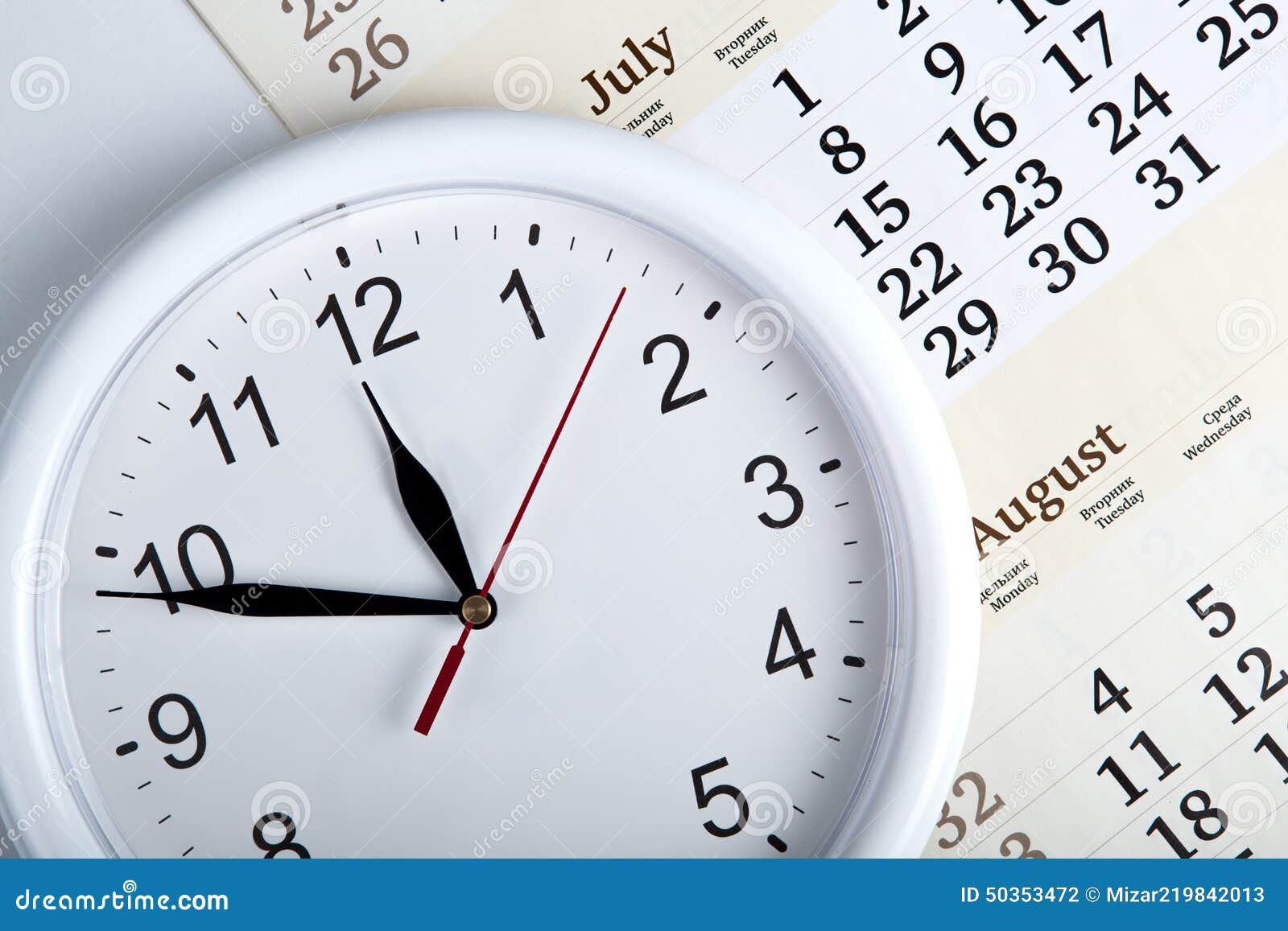 Sheet of a Calendar with Clockface Stock Photo - Image of timekeeper ...