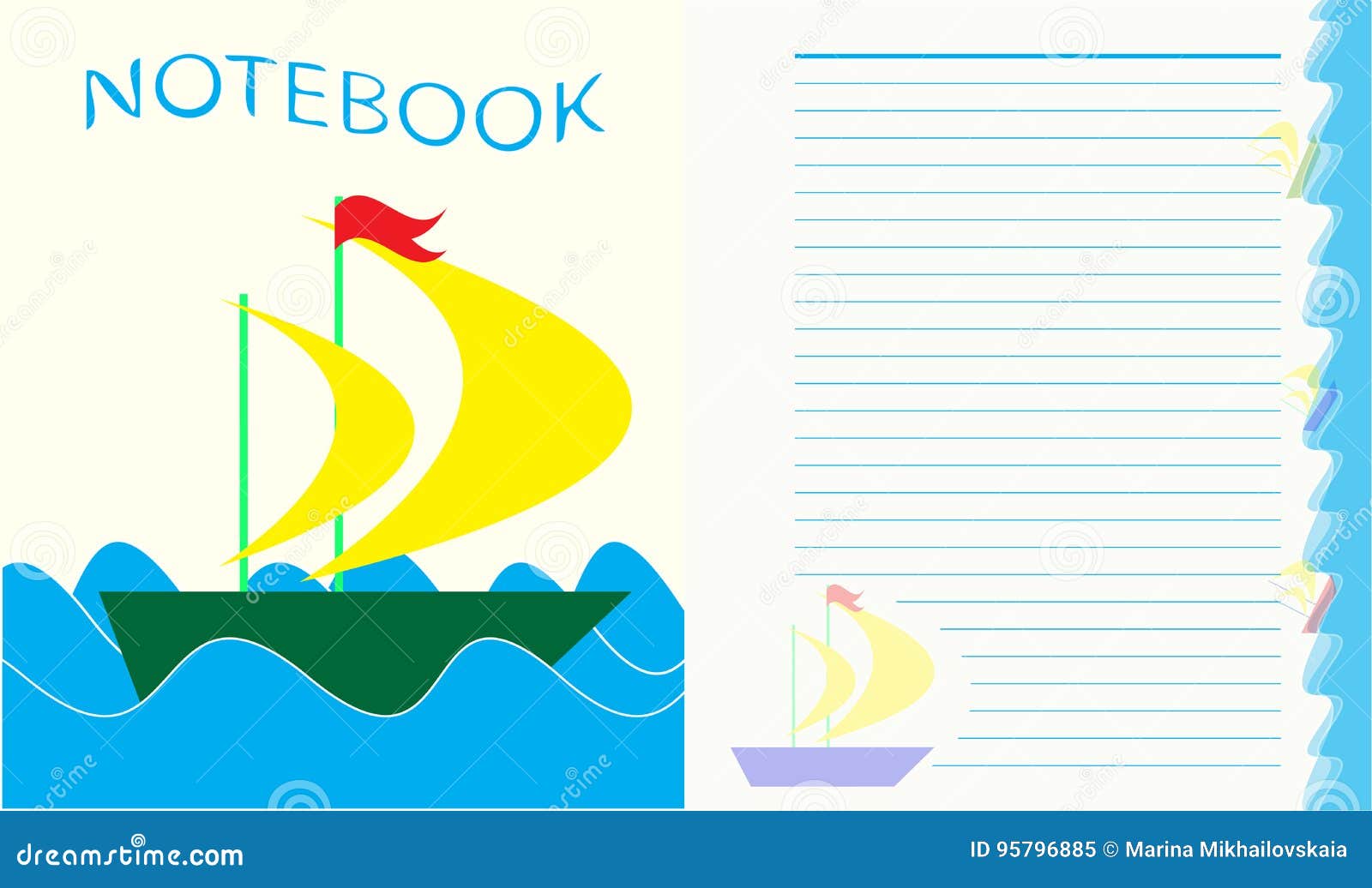 Sheet for Children`s Notebook, Boat on the Waves Stock Vector ...
