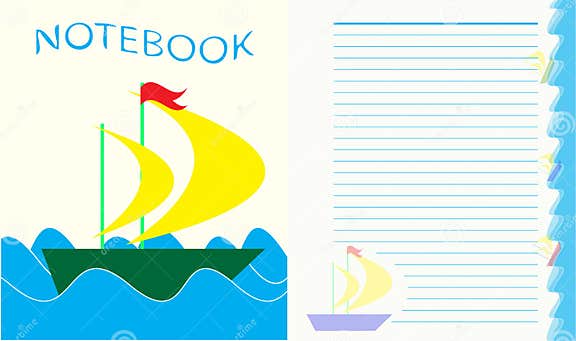 Sheet for Children`s Notebook, Boat on the Waves Stock Vector ...