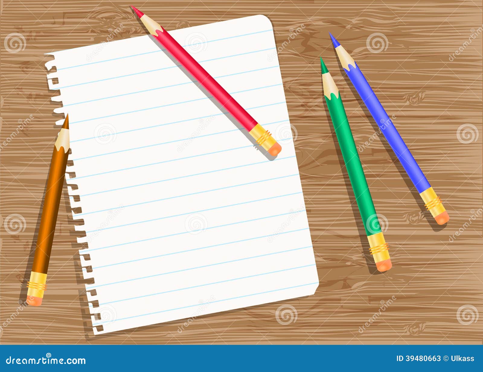 Sheet of Exercise Book and Colored Pencils. Stock Vector - Illustration ...