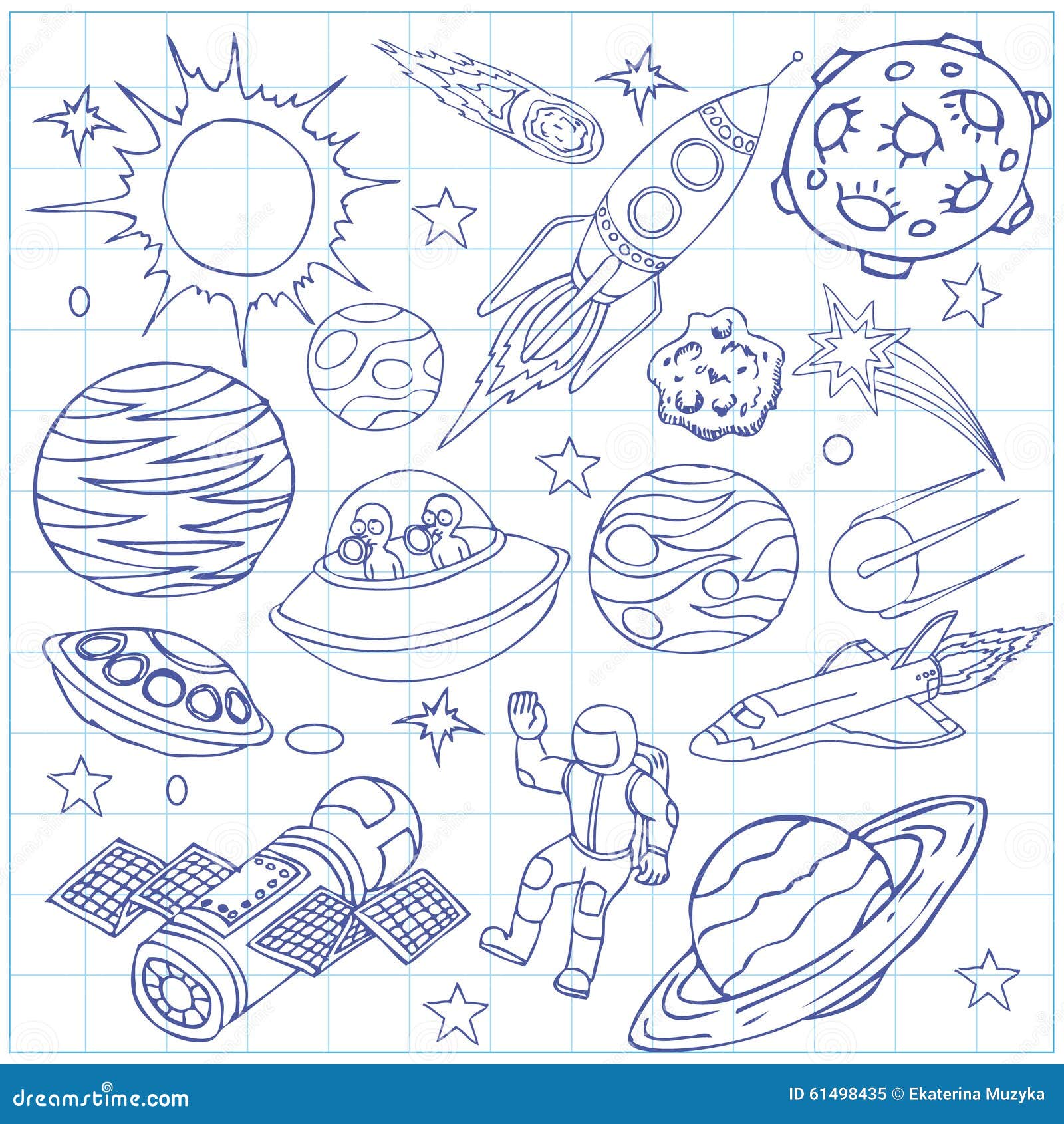 Sheet of Exercise Book with Outer Space Doodles Stock Vector ...