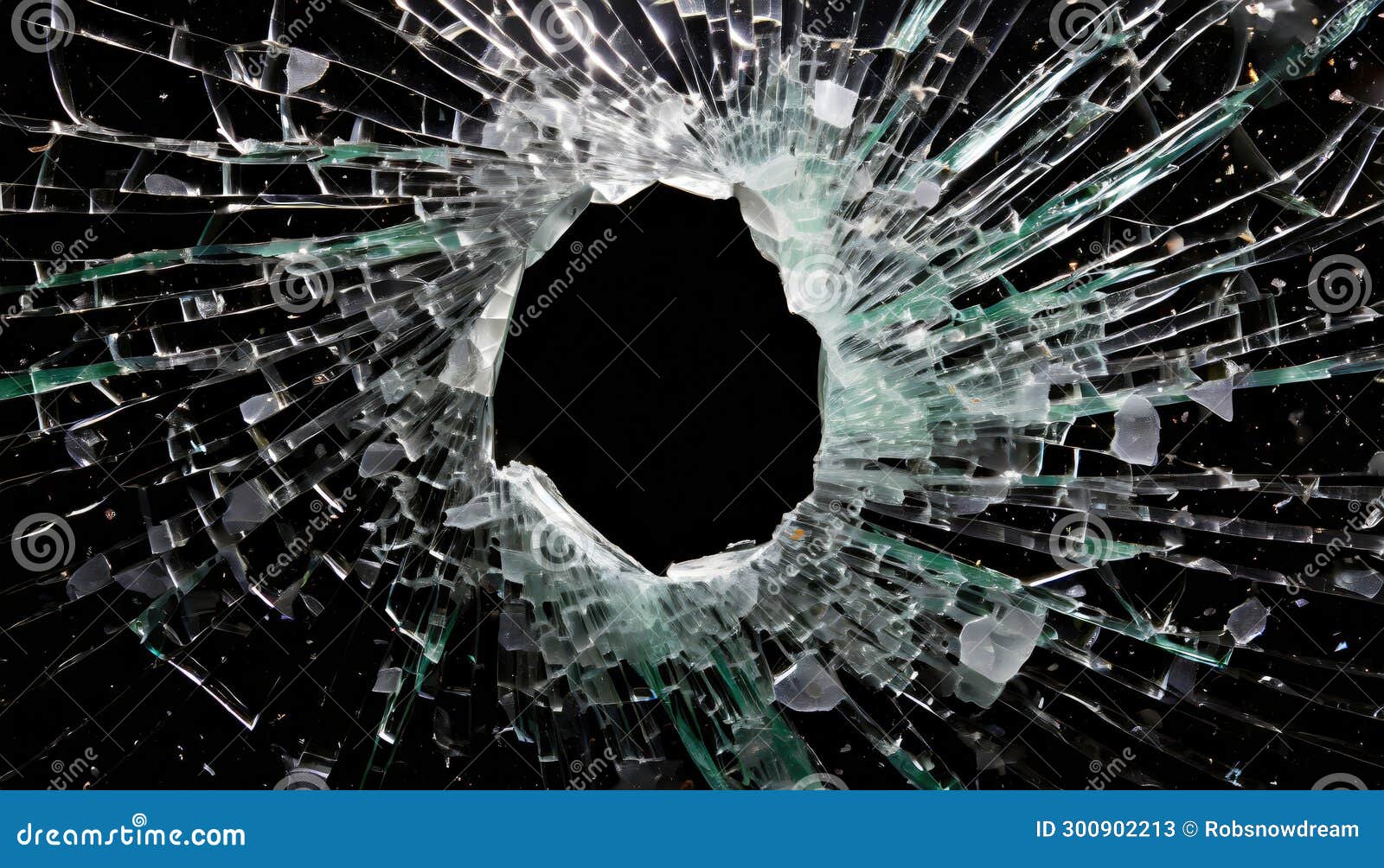 Sheet of Glass with a Smash Hole in it, Against Black Stock ...