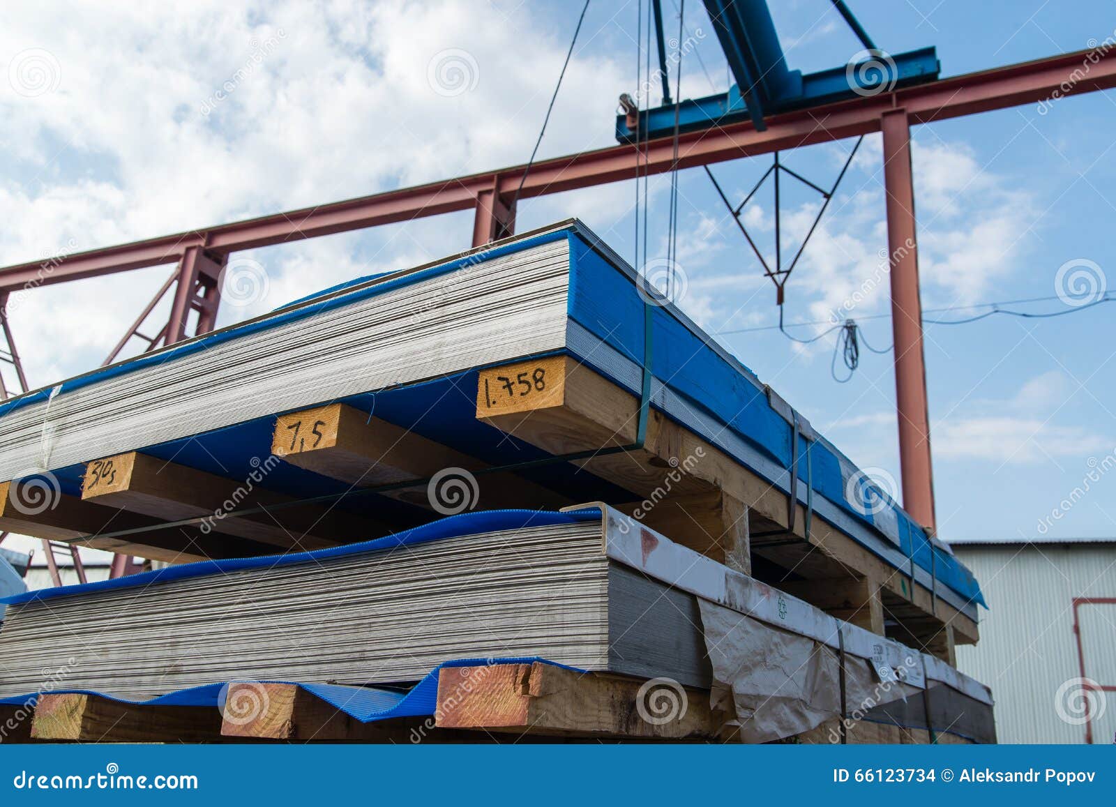 Sheet metal on the pallet stock photo. Image of production - 66123734