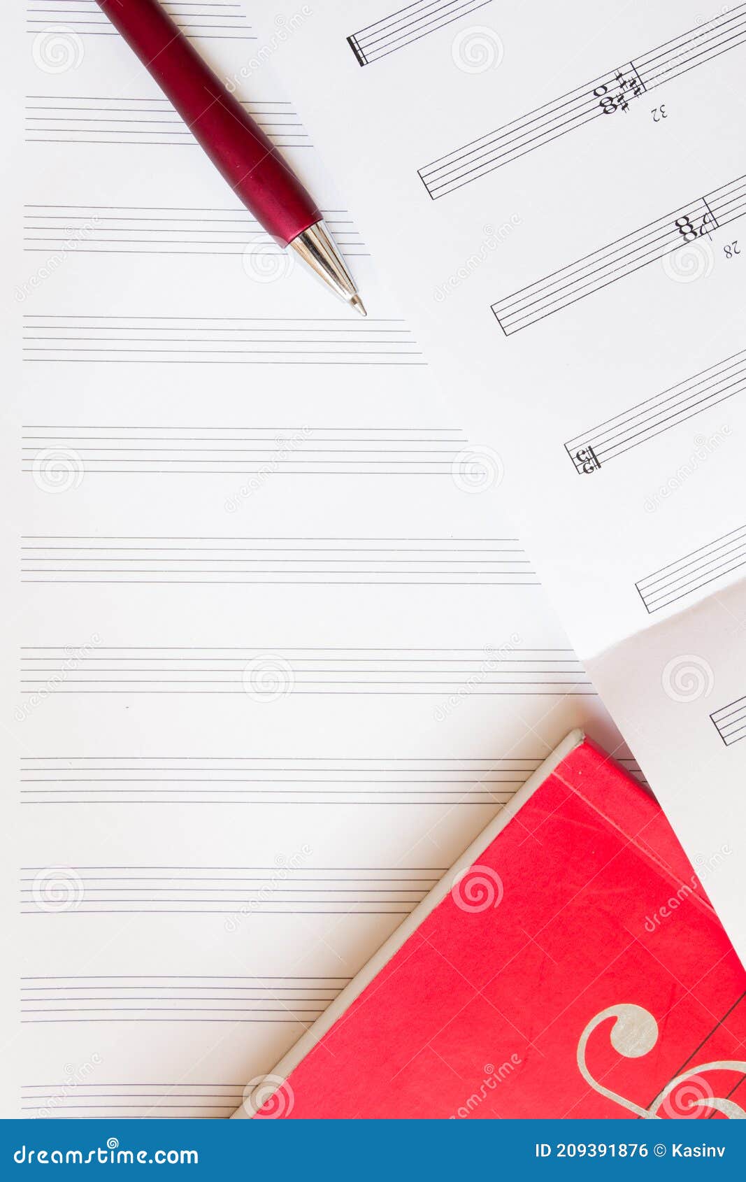 Sheet Music with Pen and Music Book Stock Photo - Image of music ...