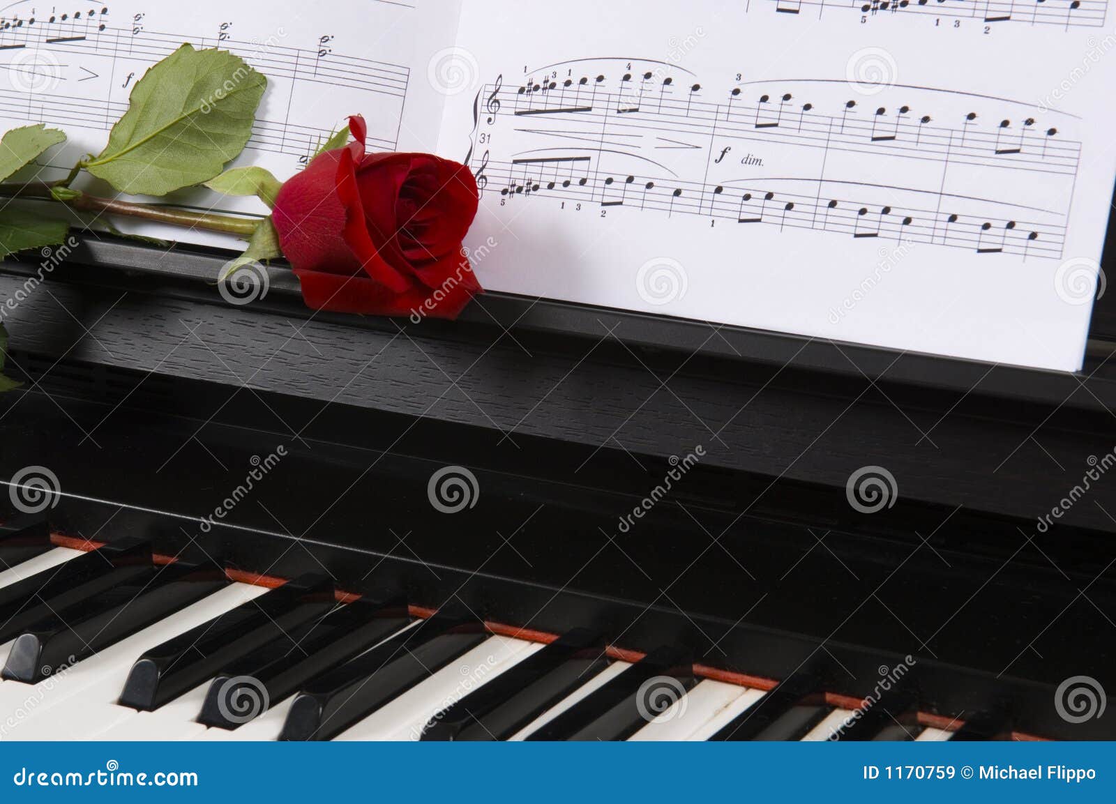 Sheet Music with Rose on Piano Stock Image - Image of musical, ivory ...