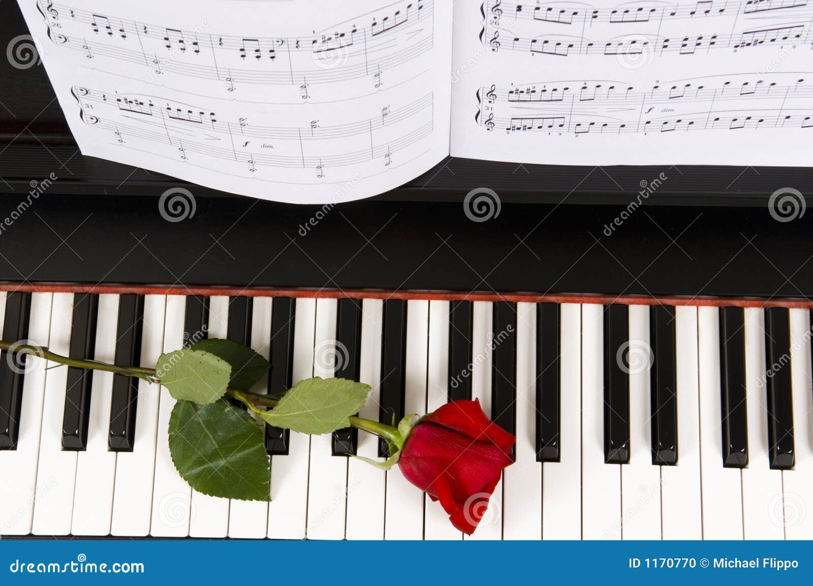 Sheet Music with Rose on Piano Stock Photo - Image of measure, cleff ...