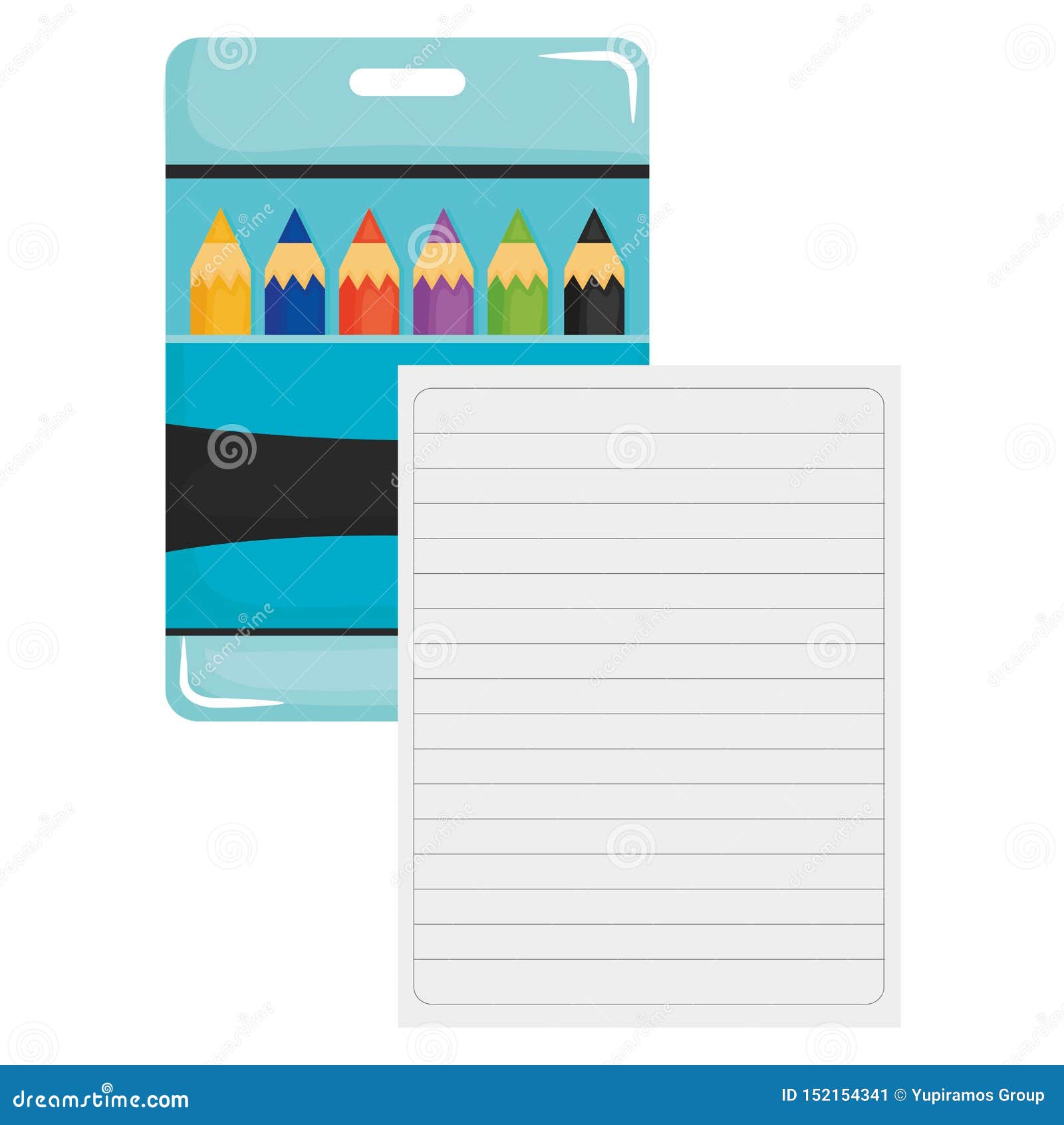Sheet of Notebook Paper with Colors Pencils Box Stock Vector ...