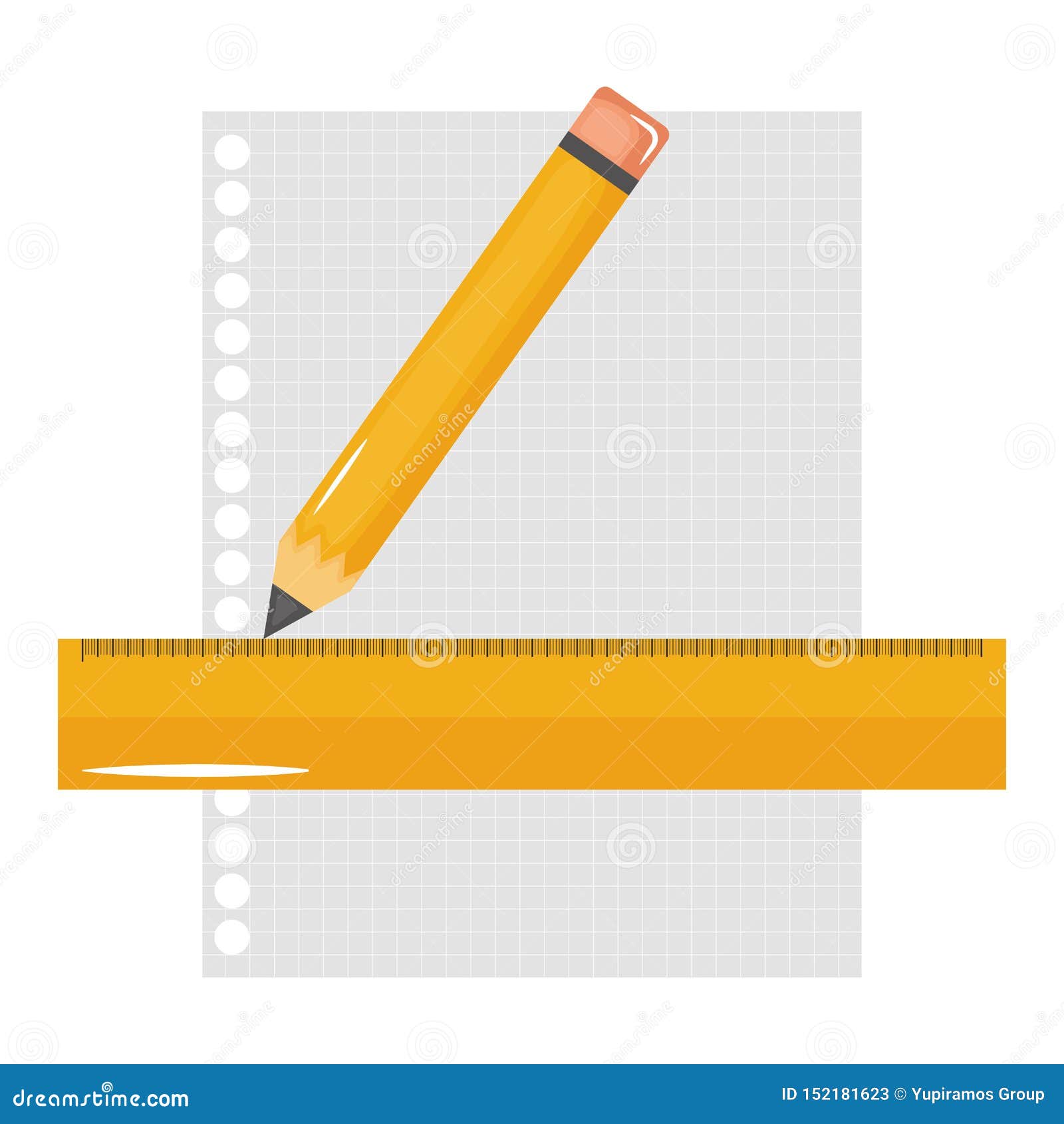 Sheet of Notebook Paper with Pencil and Rule Stock Vector ...