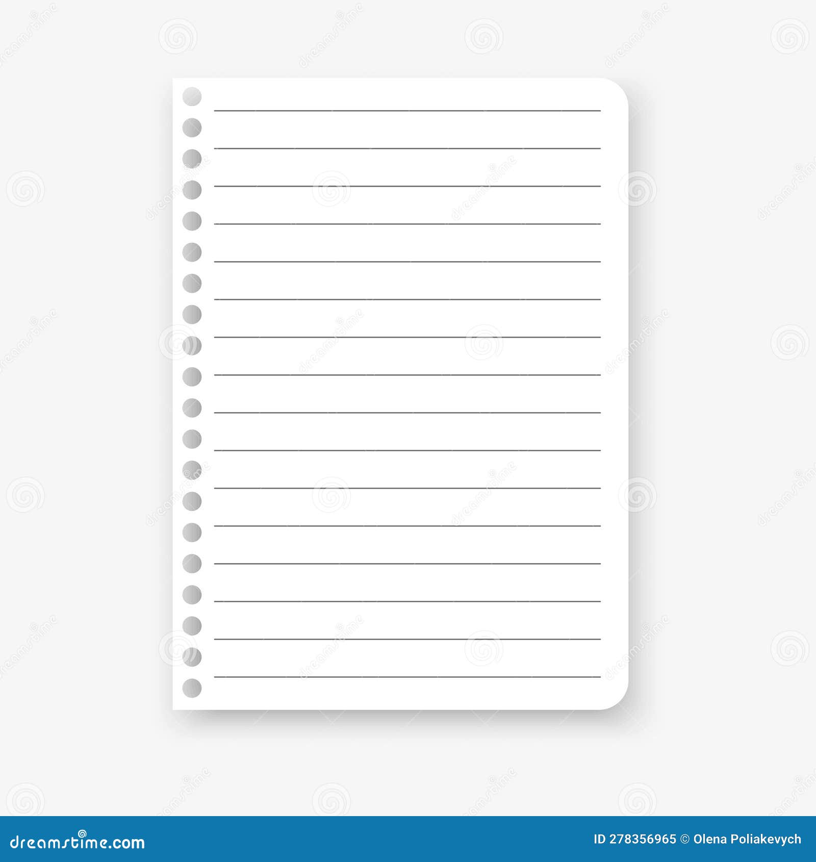 Sheet of Notebook in Realistic Style on Gray Background. Vector ...