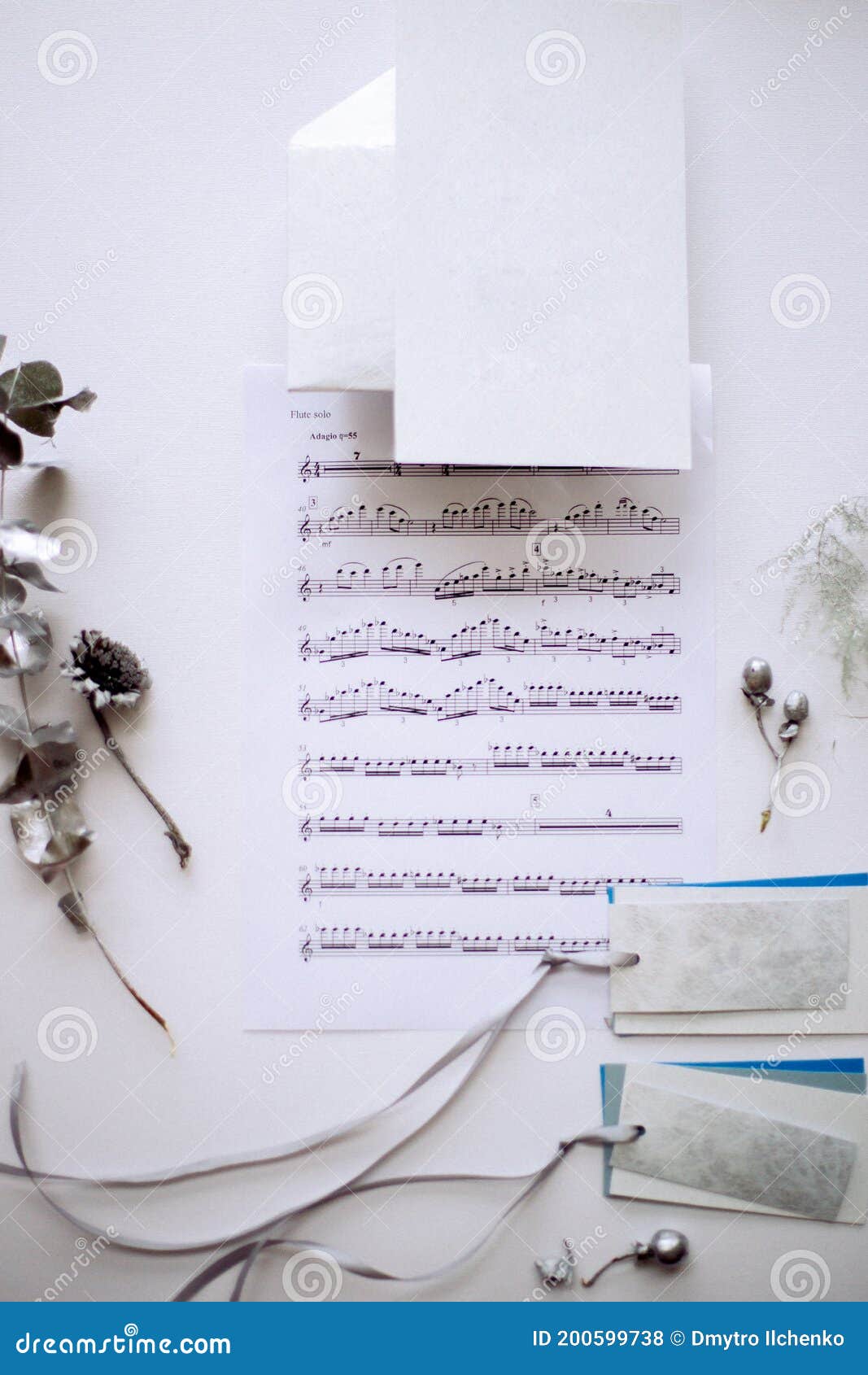 Sheet of Notes, Printed Letter, Badges on a Ribbon, Silver Plated Twigs ...