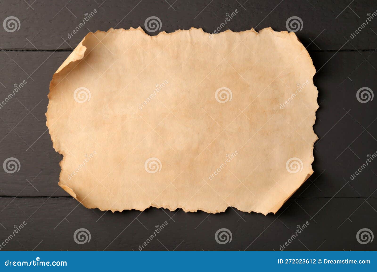 Sheet of Old Parchment Paper on Grey Wooden Table, Top View Stock Photo ...
