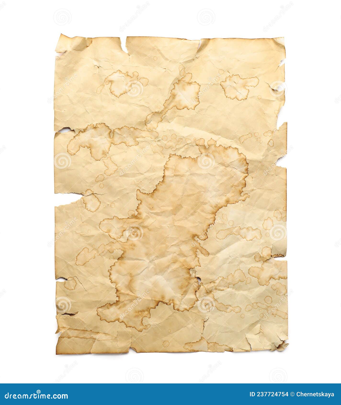 Sheet of Old Parchment Paper Isolated on White, Top View. Space for ...