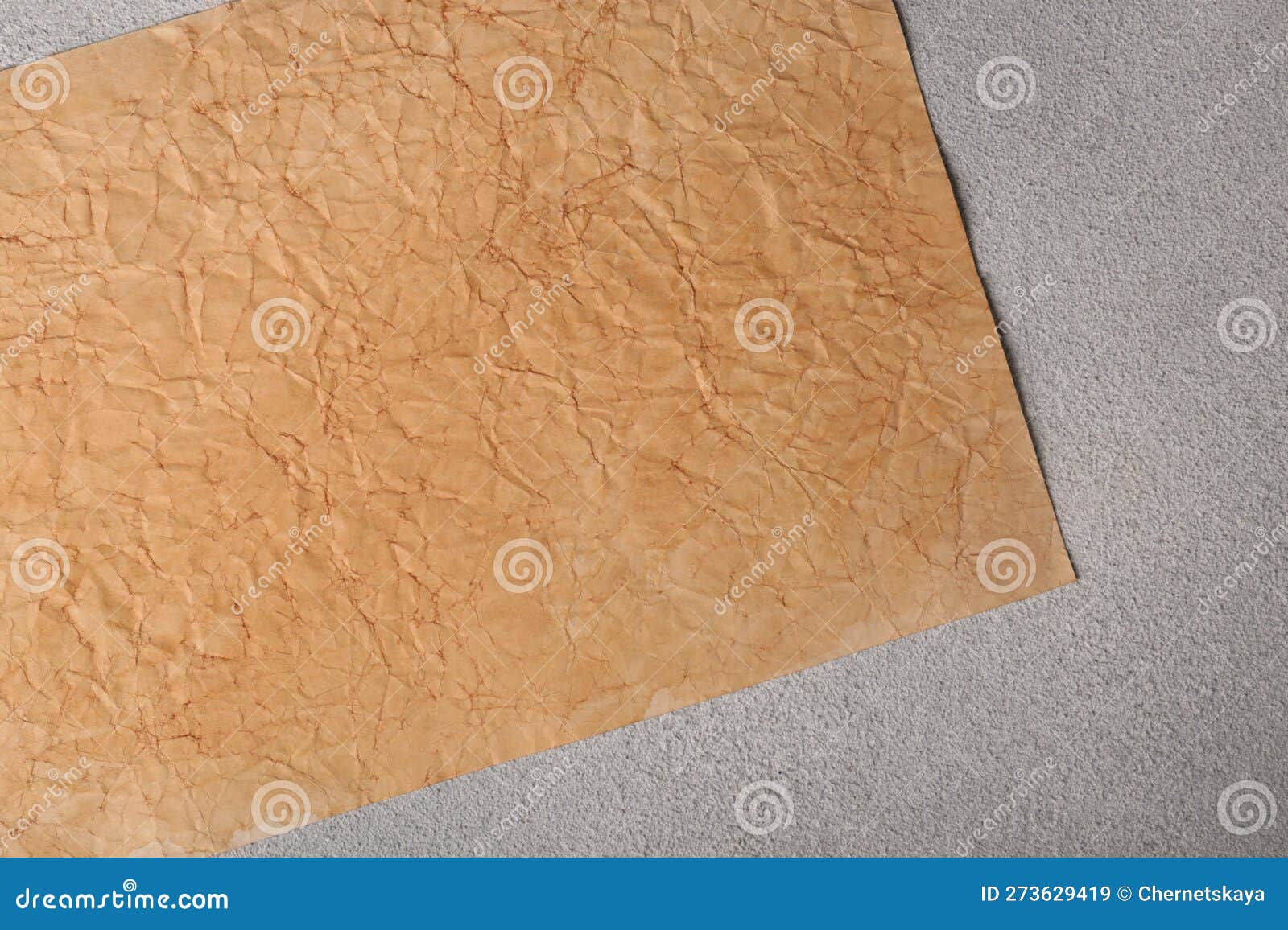 Sheet of Old Parchment Paper on Light Gray Textured Table, Top View ...