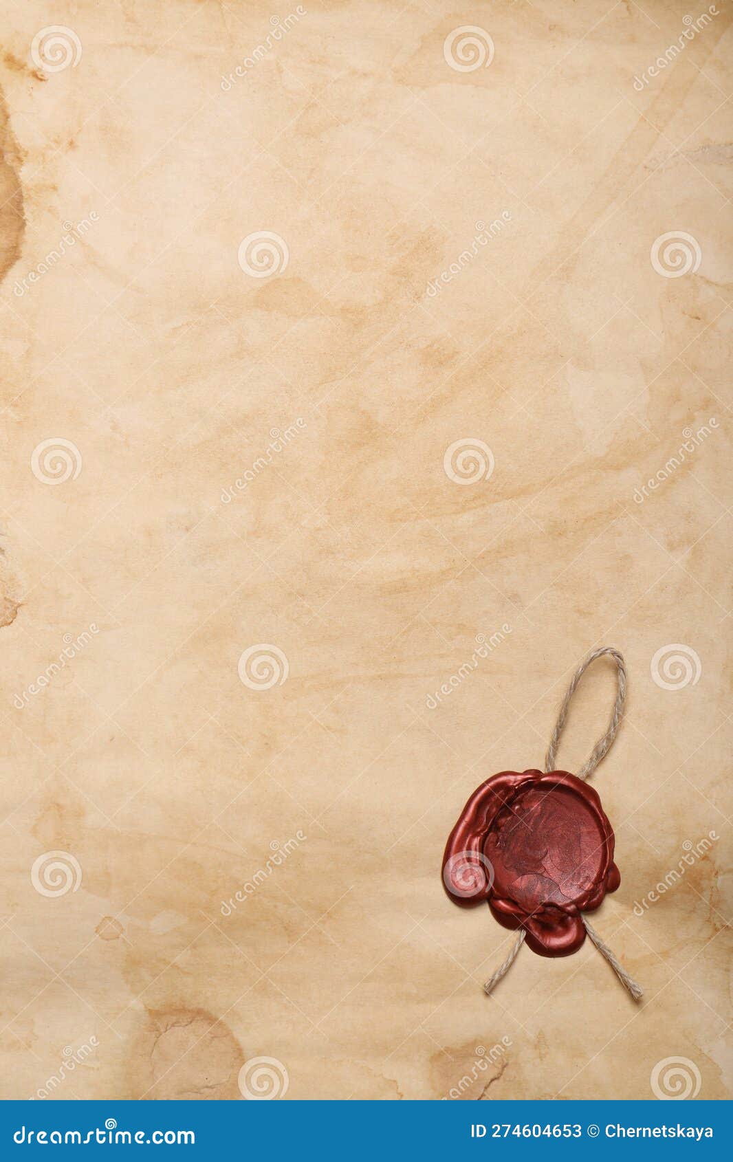 Sheet of Old Parchment Paper with Wax Stamp As Background, Top View ...