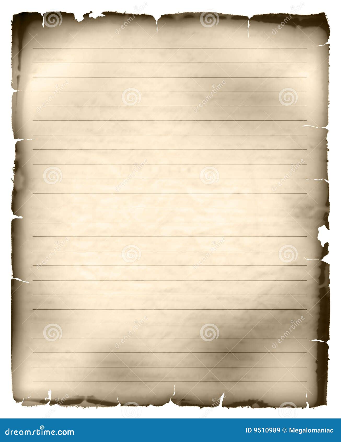 Sheet of old ruled paper stock illustration. Illustration of burnt ...