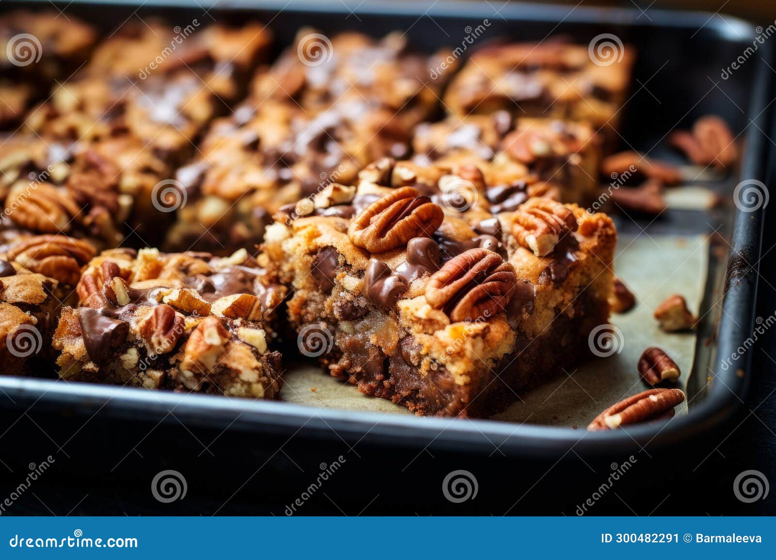 Sheet Pan Filled with Caramel Pecan Chocolate Pie. Generative AI Stock ...