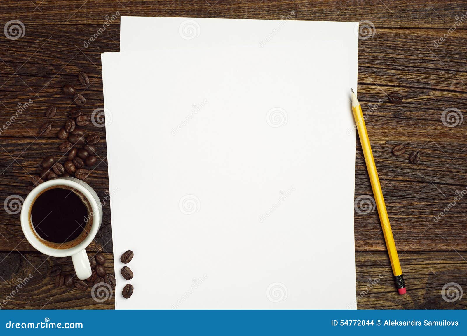 Sheet of paper and coffee stock photo. Image of table - 54772044