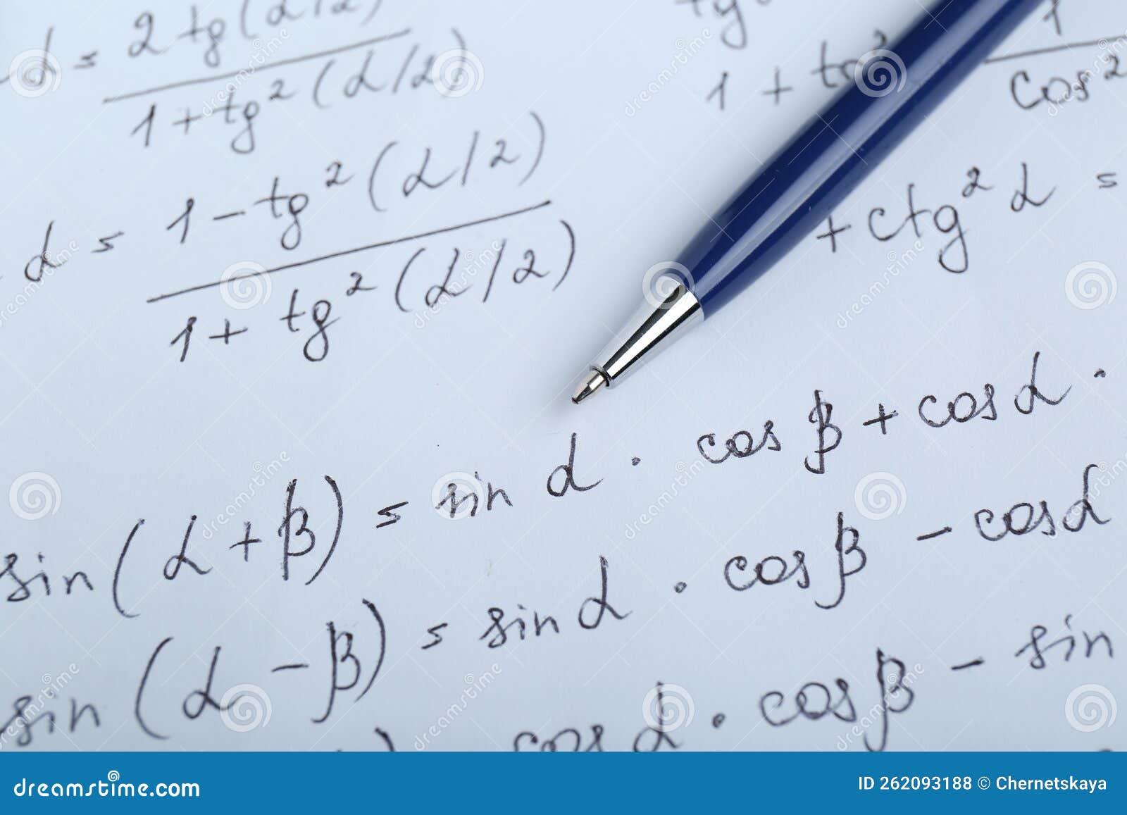 Sheet of Paper with Different Mathematical Formulas and Pen, Closeup ...