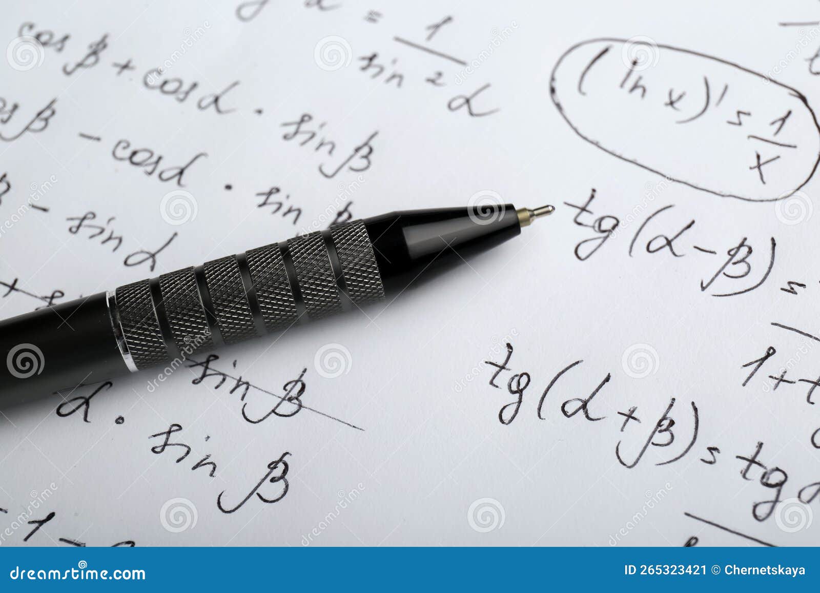 Sheet of Paper with Different Mathematical Formulas and Pen, Closeup ...