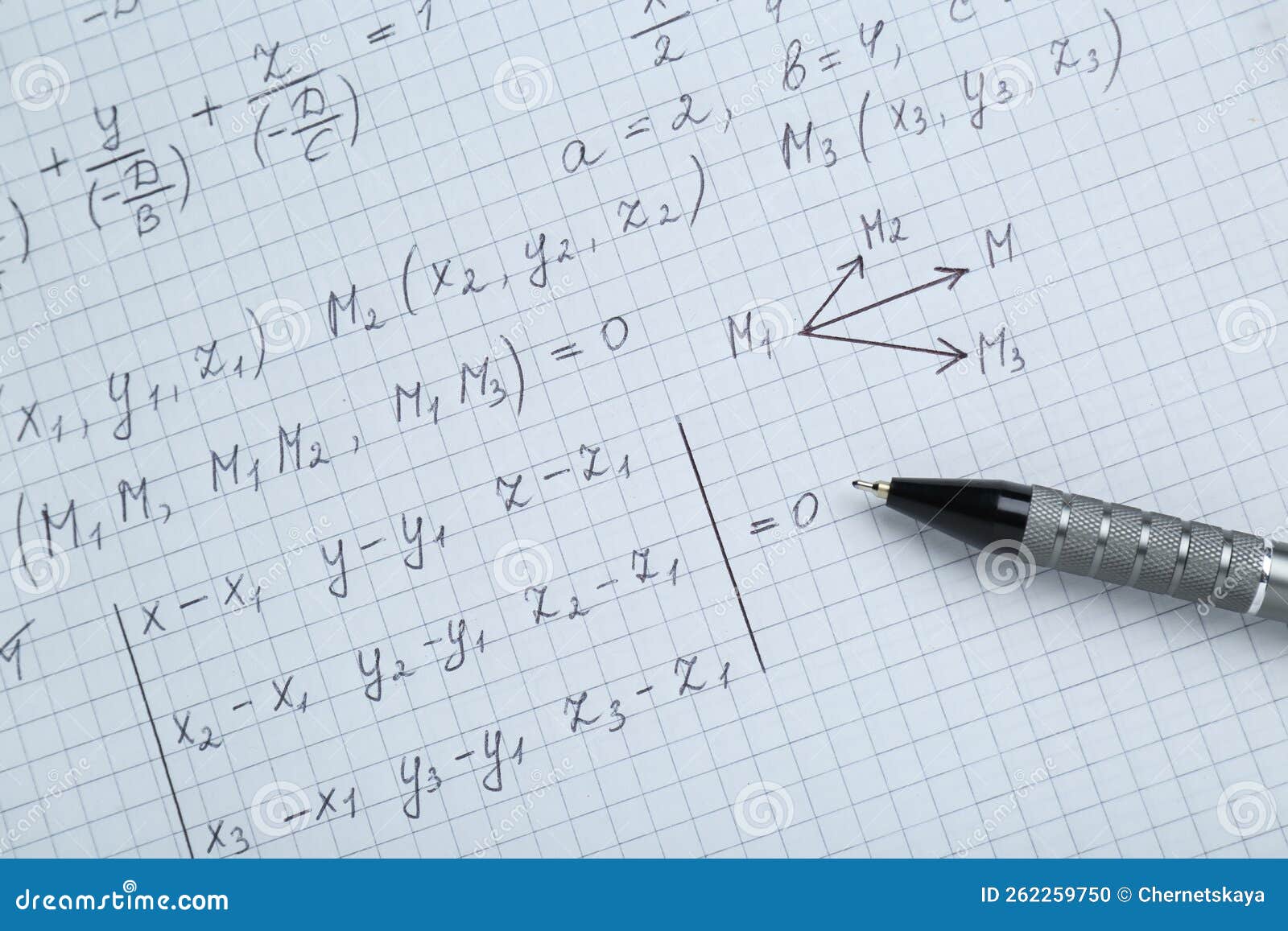 Sheet of Paper with Different Mathematical Formulas and Pen, Top View ...