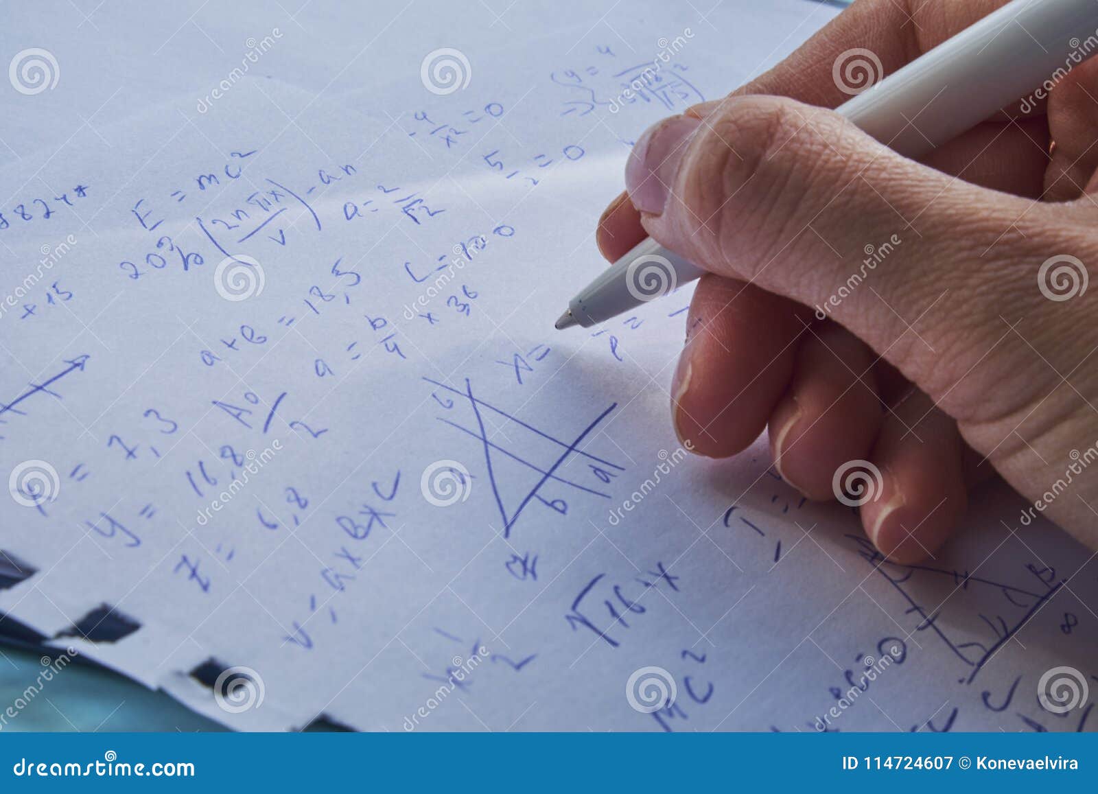 Sheet of Paper Filled with Calculations As a Background. Math Problems ...