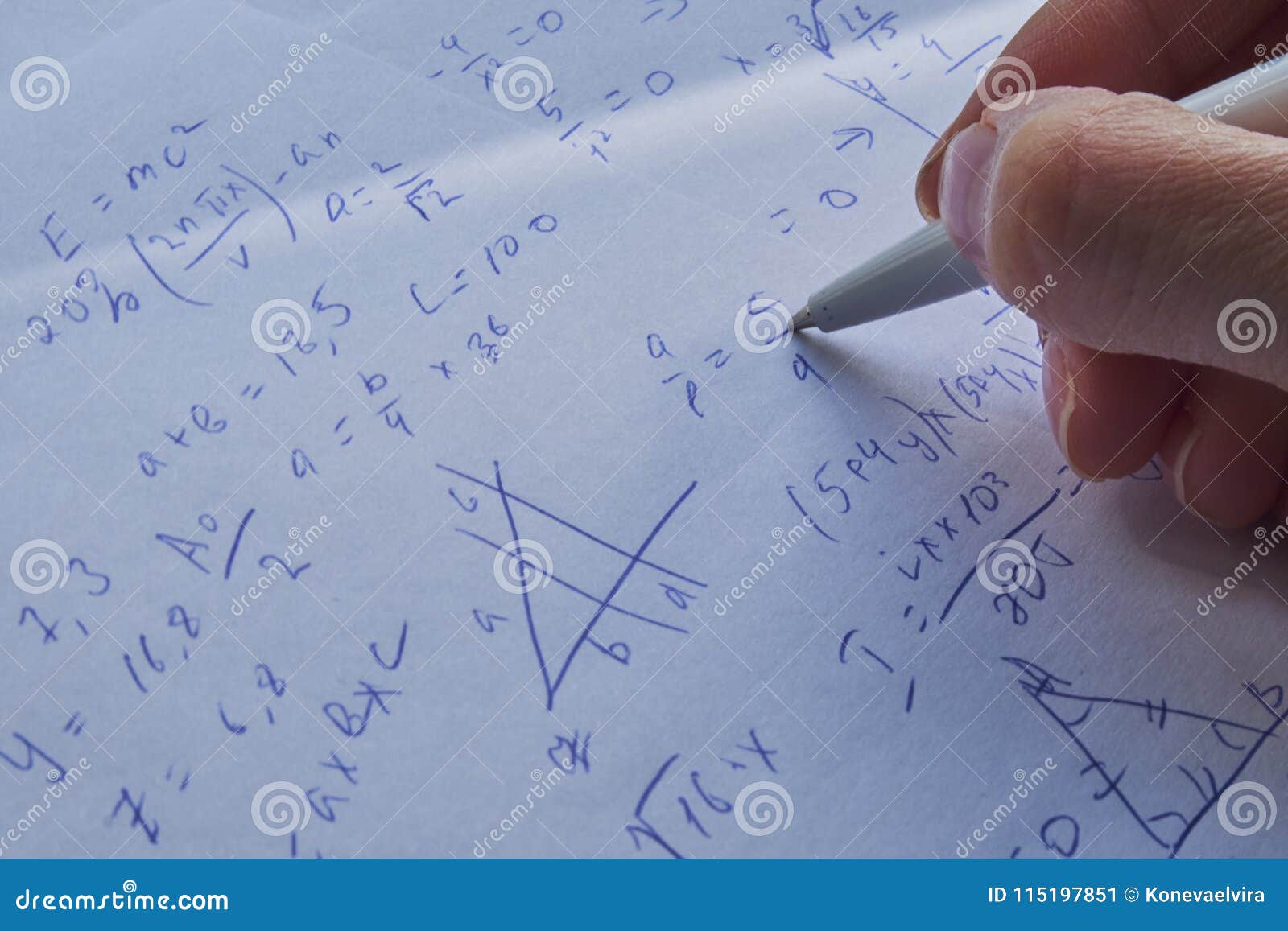 Sheet of Paper Filled with Calculations As a Background. Math Problems ...