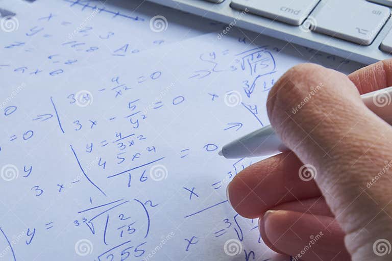 Sheet of Paper Filled with Calculations As a Background. Math Problems ...