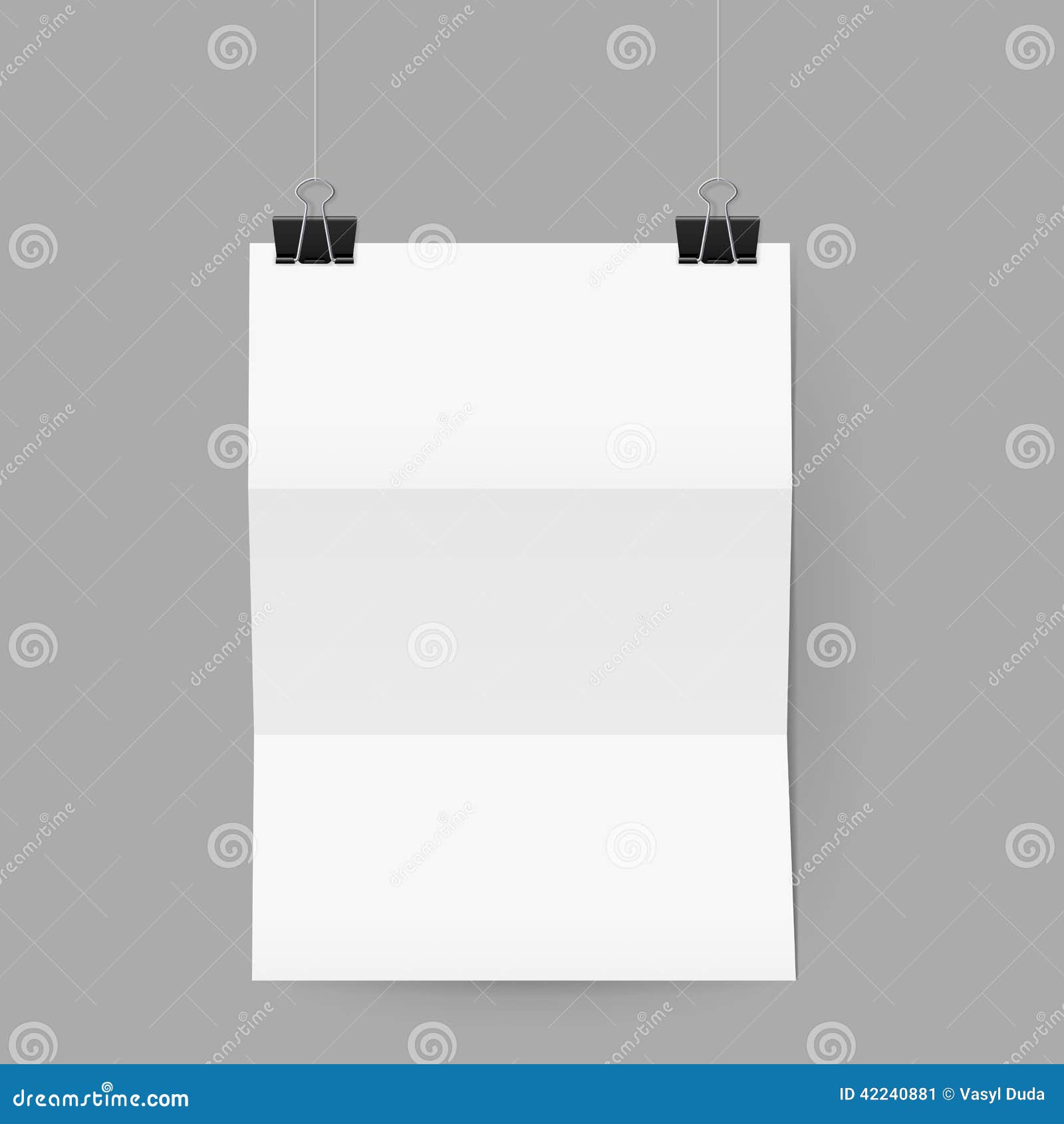 Sheet of Paper Folded in Three Hanging on Paper Clips Stock Vector ...