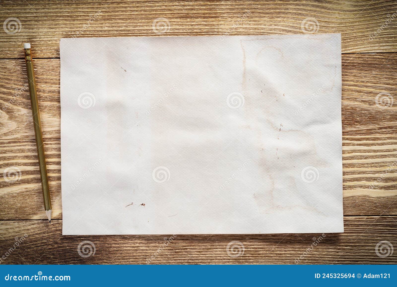 Sheet of Paper Lying on Wooden Table Stock Photo - Image of pencil ...