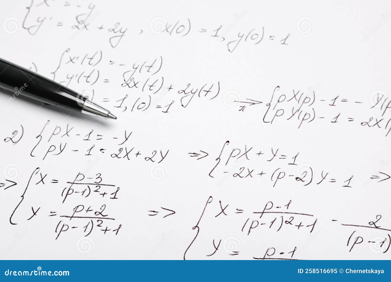 Sheet of Paper with Mathematical Formulas and Pen, Closeup Stock Image ...