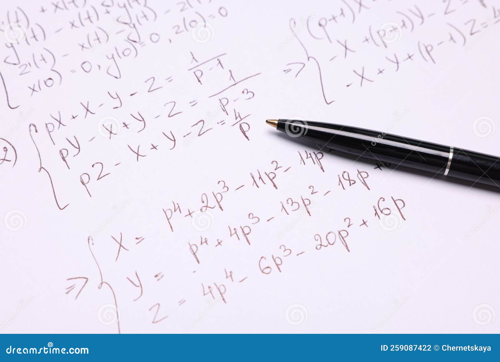 Sheet of Paper with Mathematical Formulas and Pen, Closeup Editorial ...
