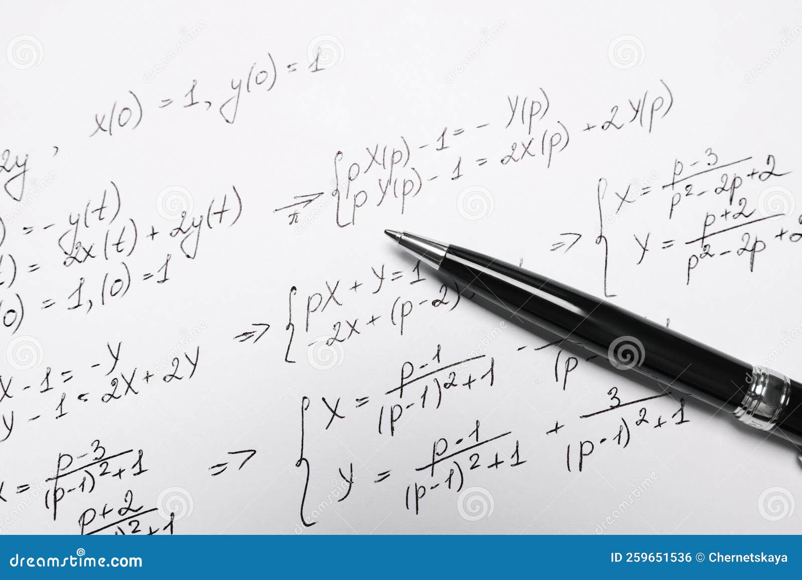 Sheet of Paper with Mathematical Formulas and Pen, Closeup Stock Photo ...