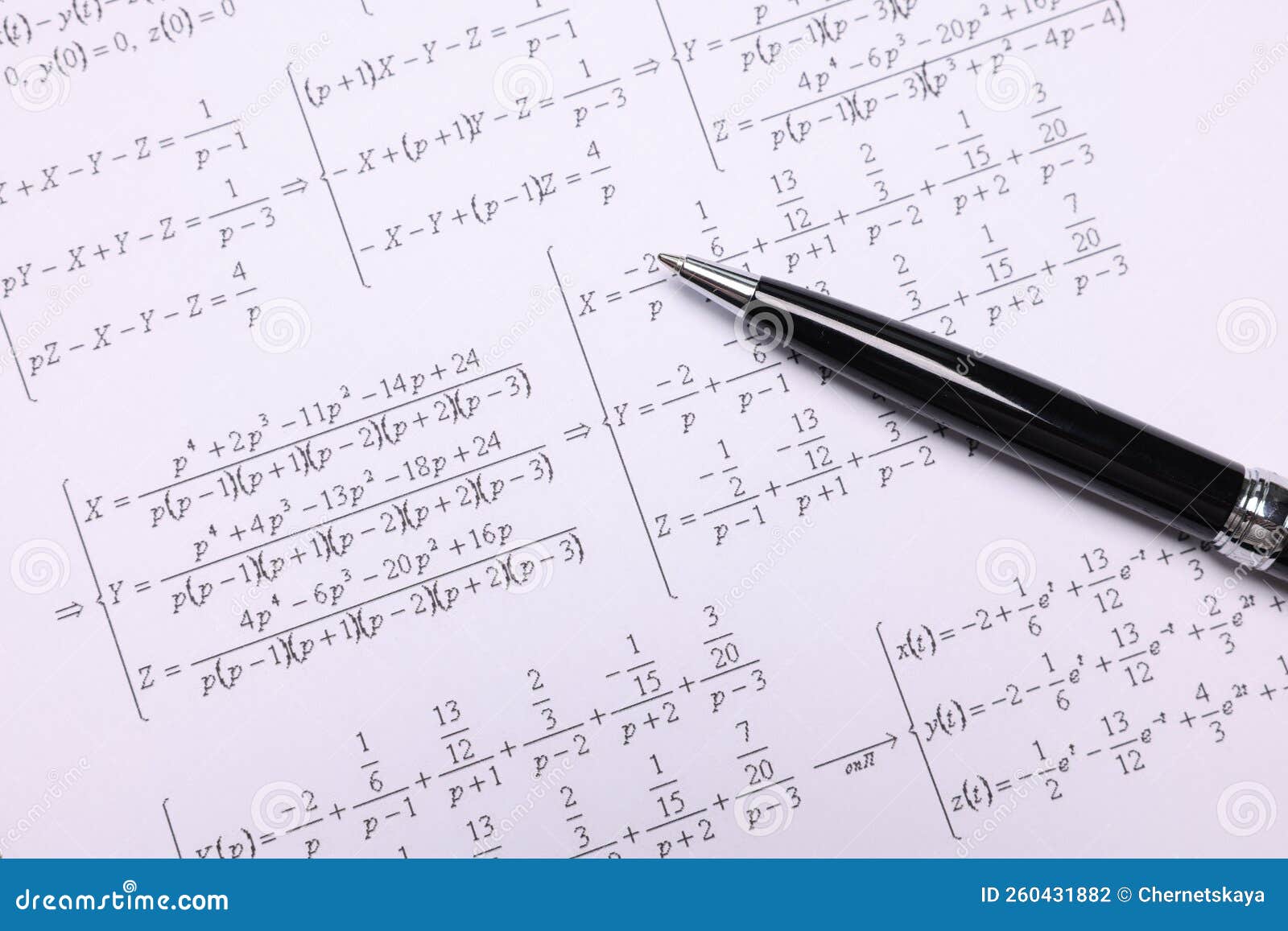 Sheet of Paper with Mathematical Formulas and Pen, Top View Editorial ...