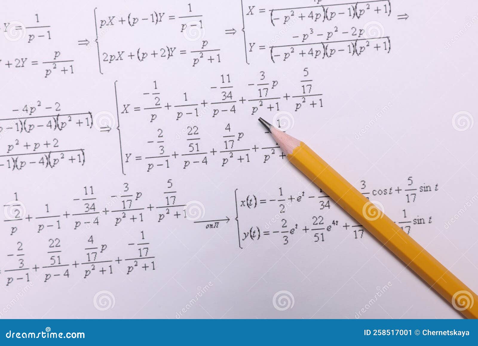 Sheet of Paper with Mathematical Formulas and Pencil, Top View Stock ...