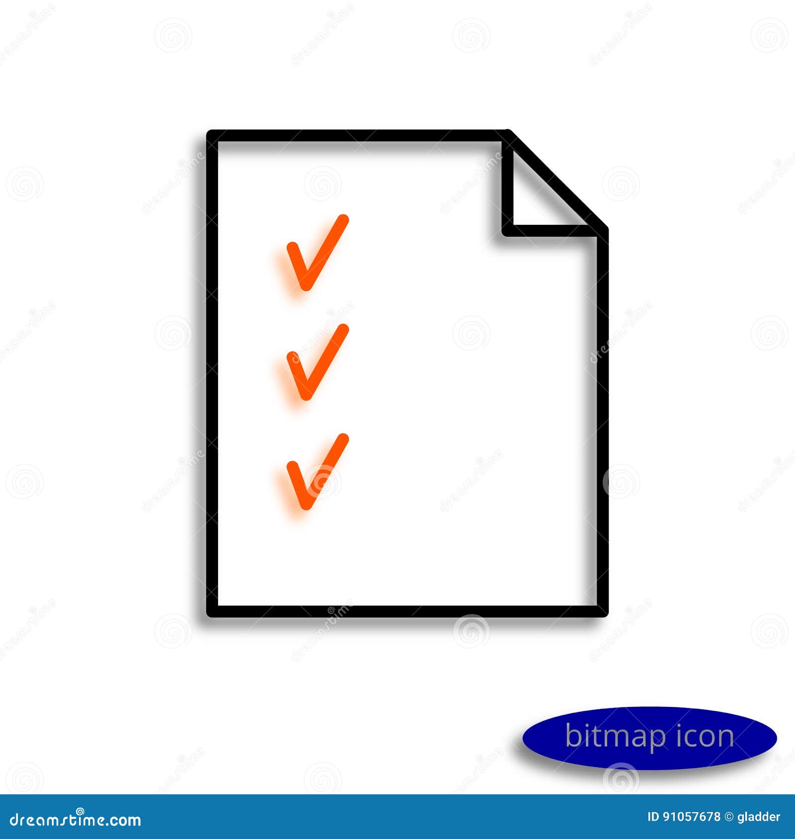 A Sheet of Paper with Orange Ticks and a Curved Corner Casting a Shadow ...