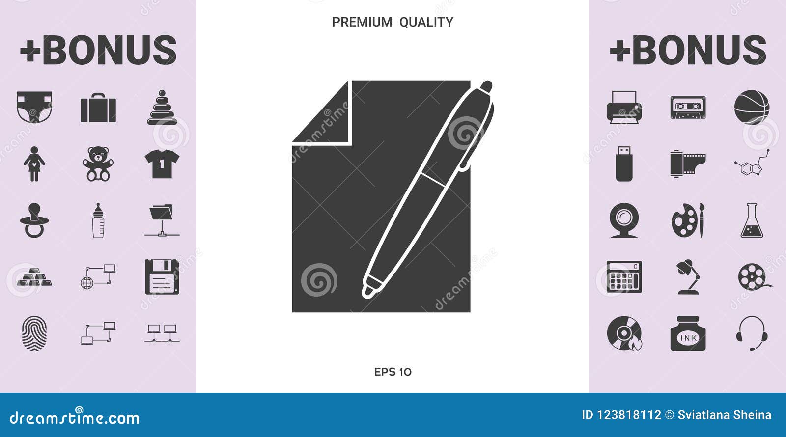 Sheet of Paper and Pen Symbol Icon Stock Vector - Illustration of page ...